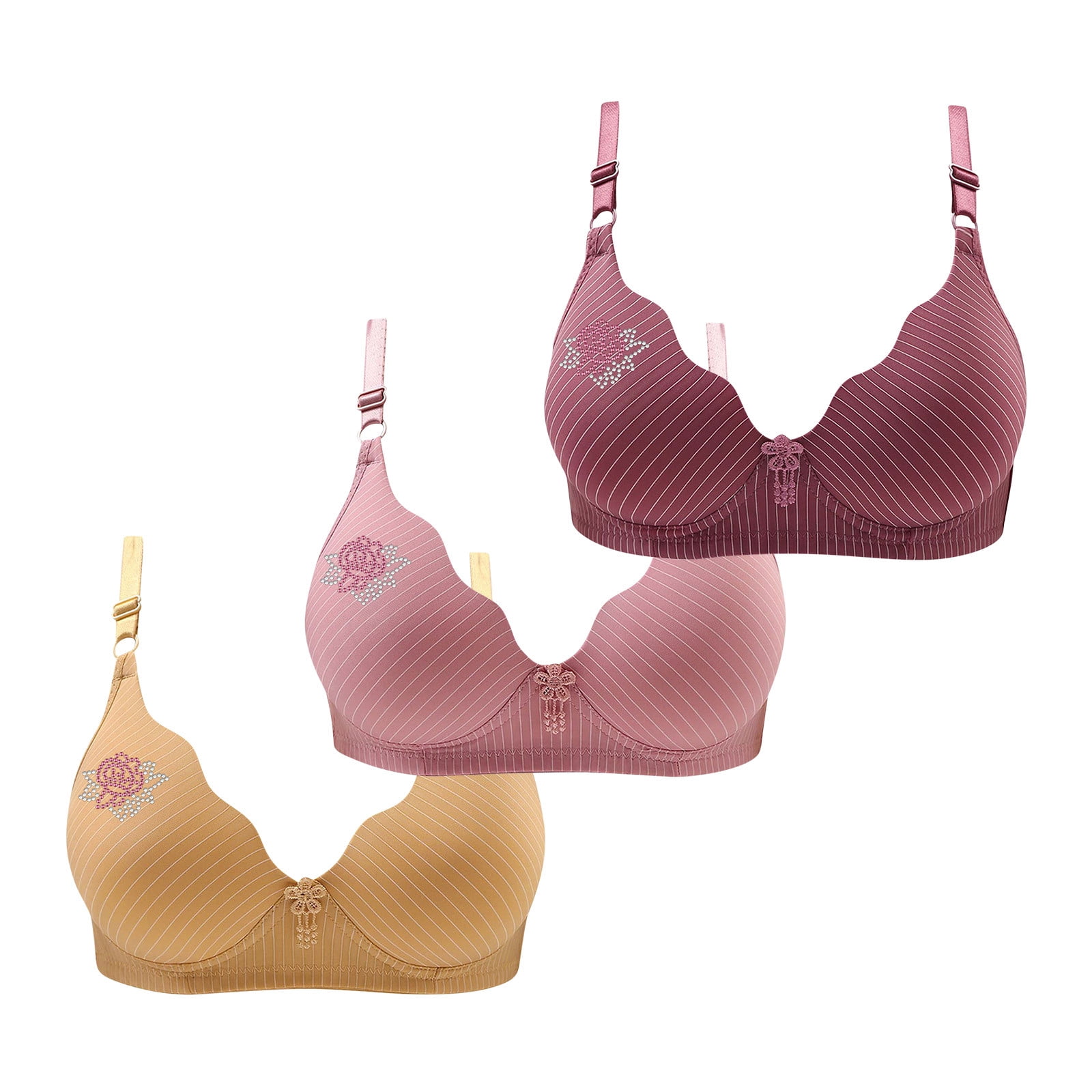 GENGING 3 - Piece Set of V - Neck Bras with Subtle Embroidered Details and Ribbed Texture for ...