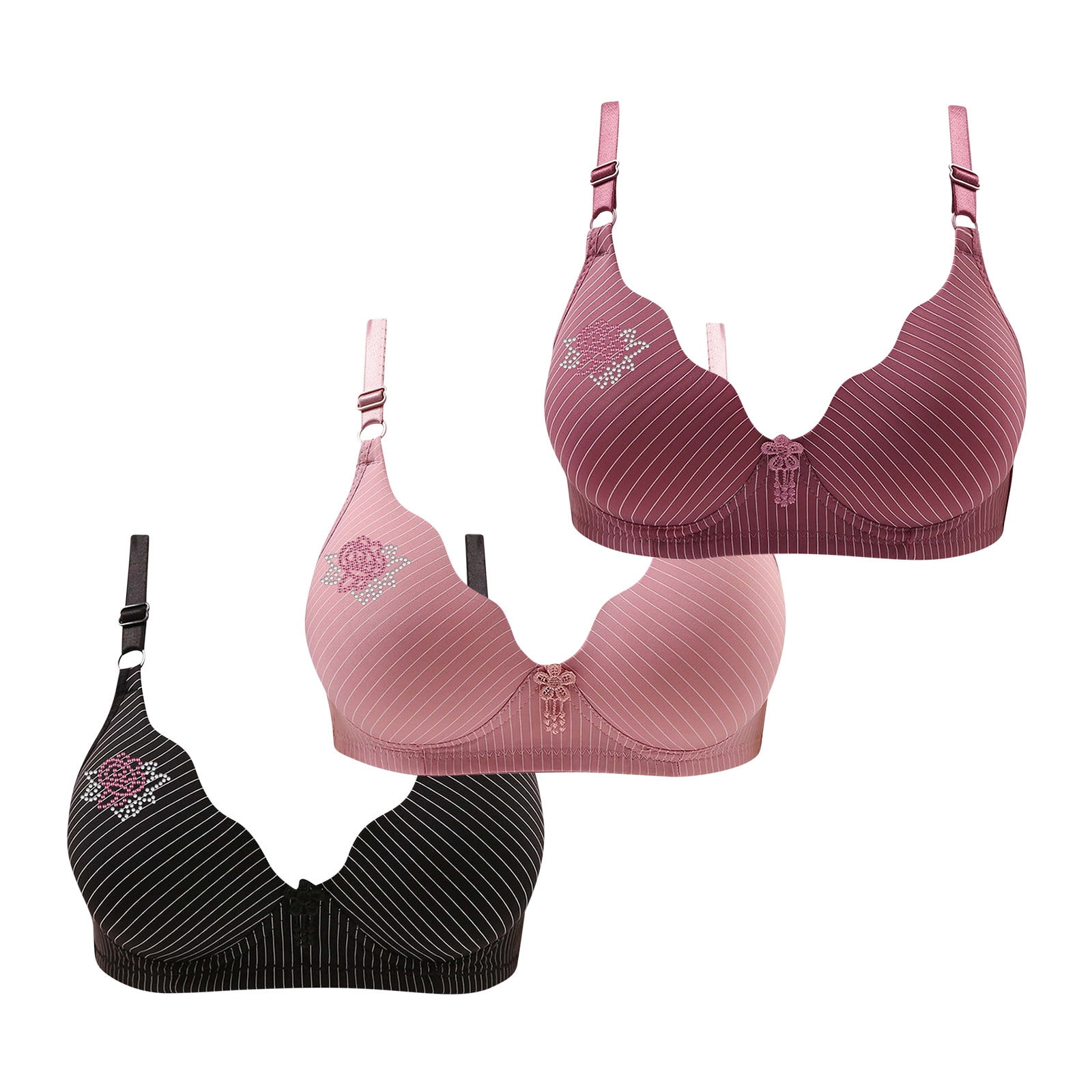 GENGING 3 - Piece Set of V - Neck Bras with Subtle Embroidered Details ...
