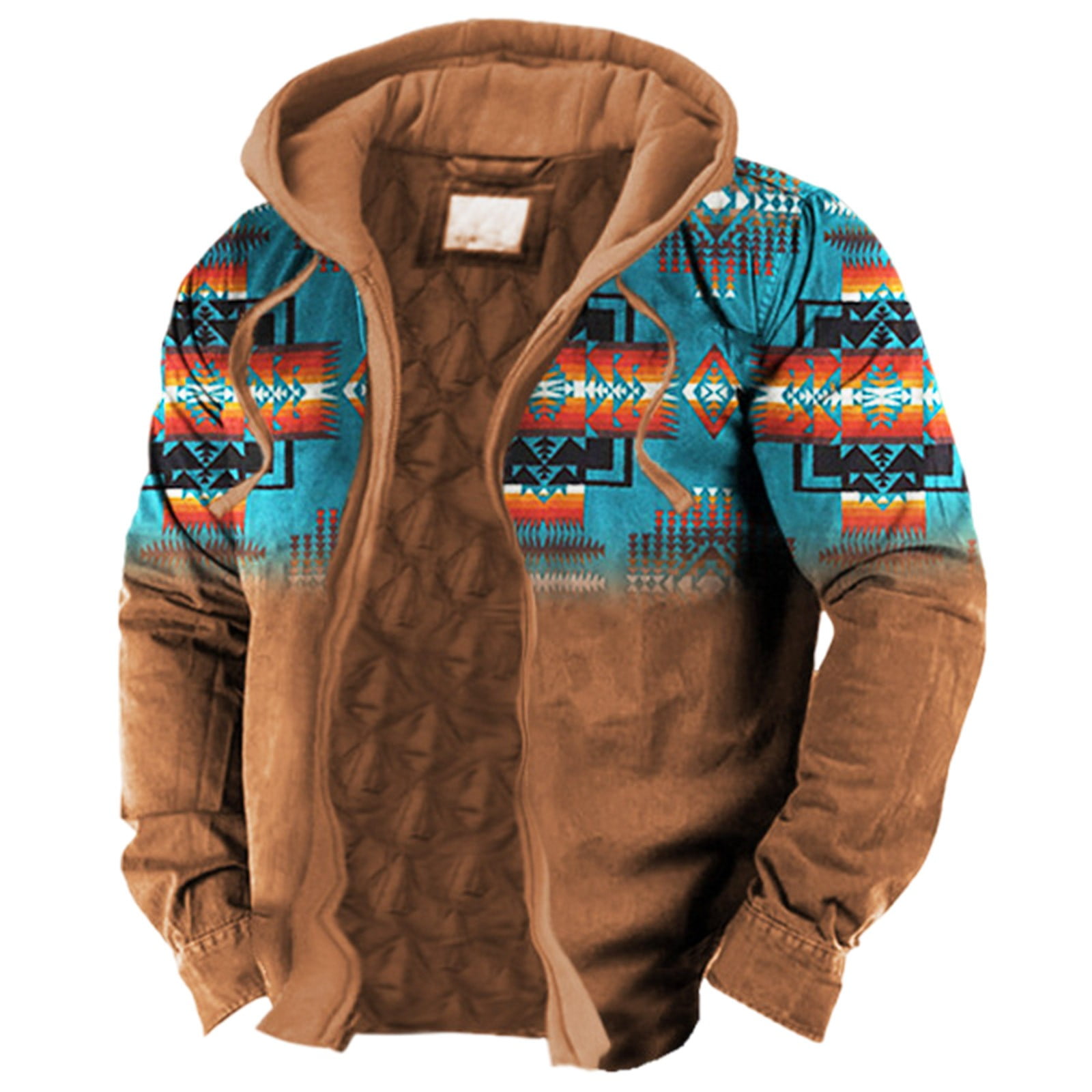 GENGING Aztec Graphic Coat for Men Sherpa-Lined Hooded Fleece Jacket Mens Winter Coats Zipper ...