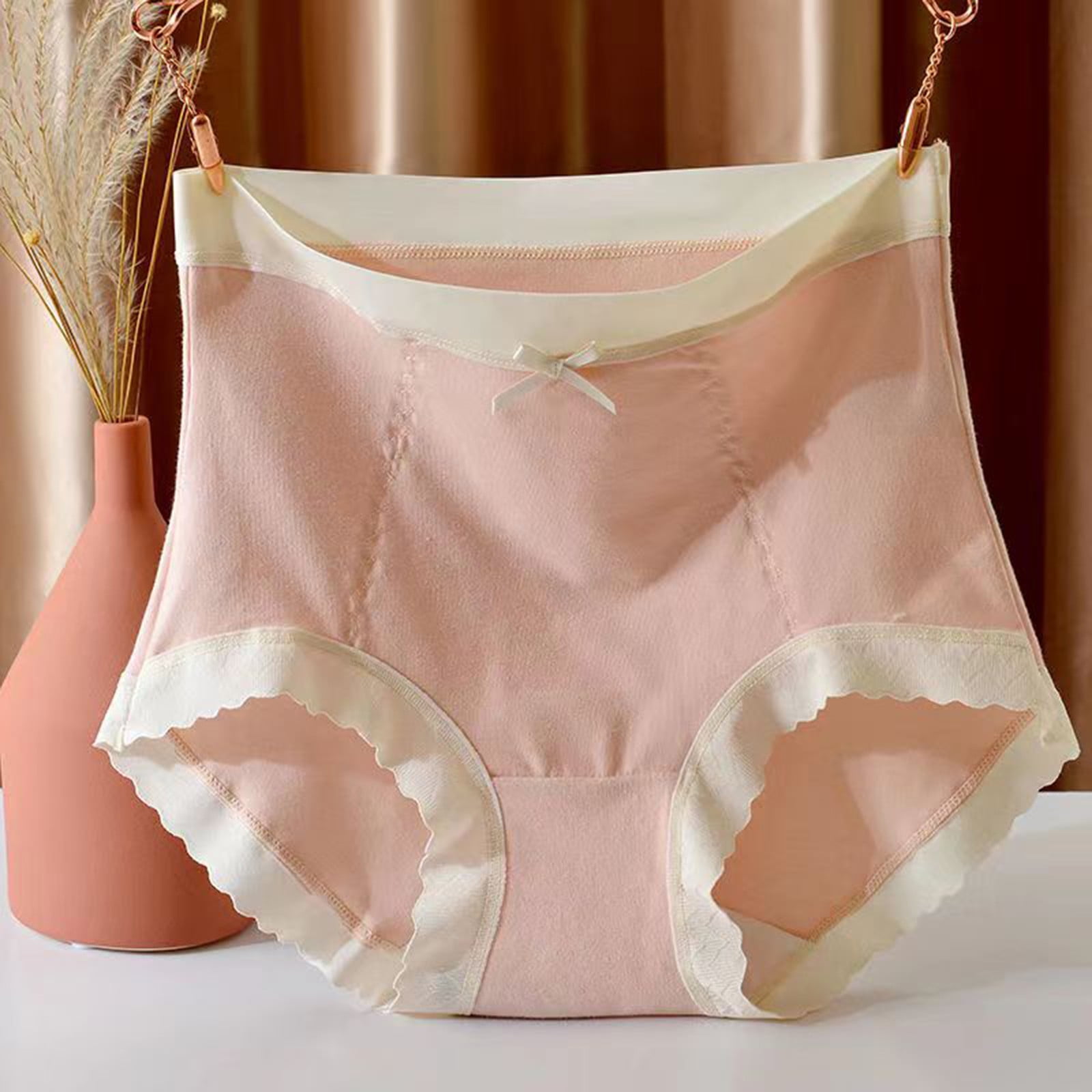 GENGING High - rise Brief Underwear with Contrasting Edges, Scalloped Trim and a Delicate Bow ...