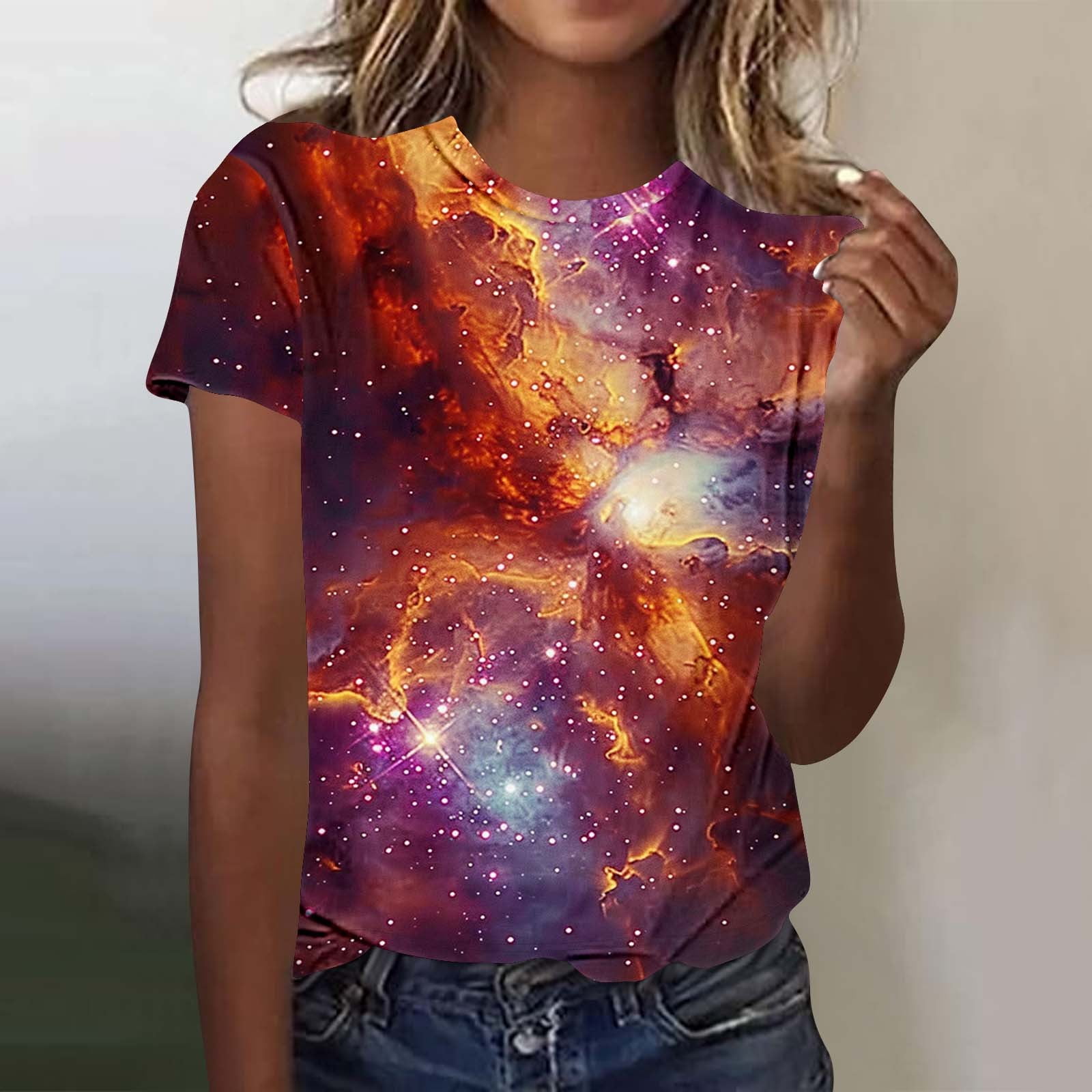 GENGING Short - Sleeve Round - Neck Top with an All - Over Breathtaking ...