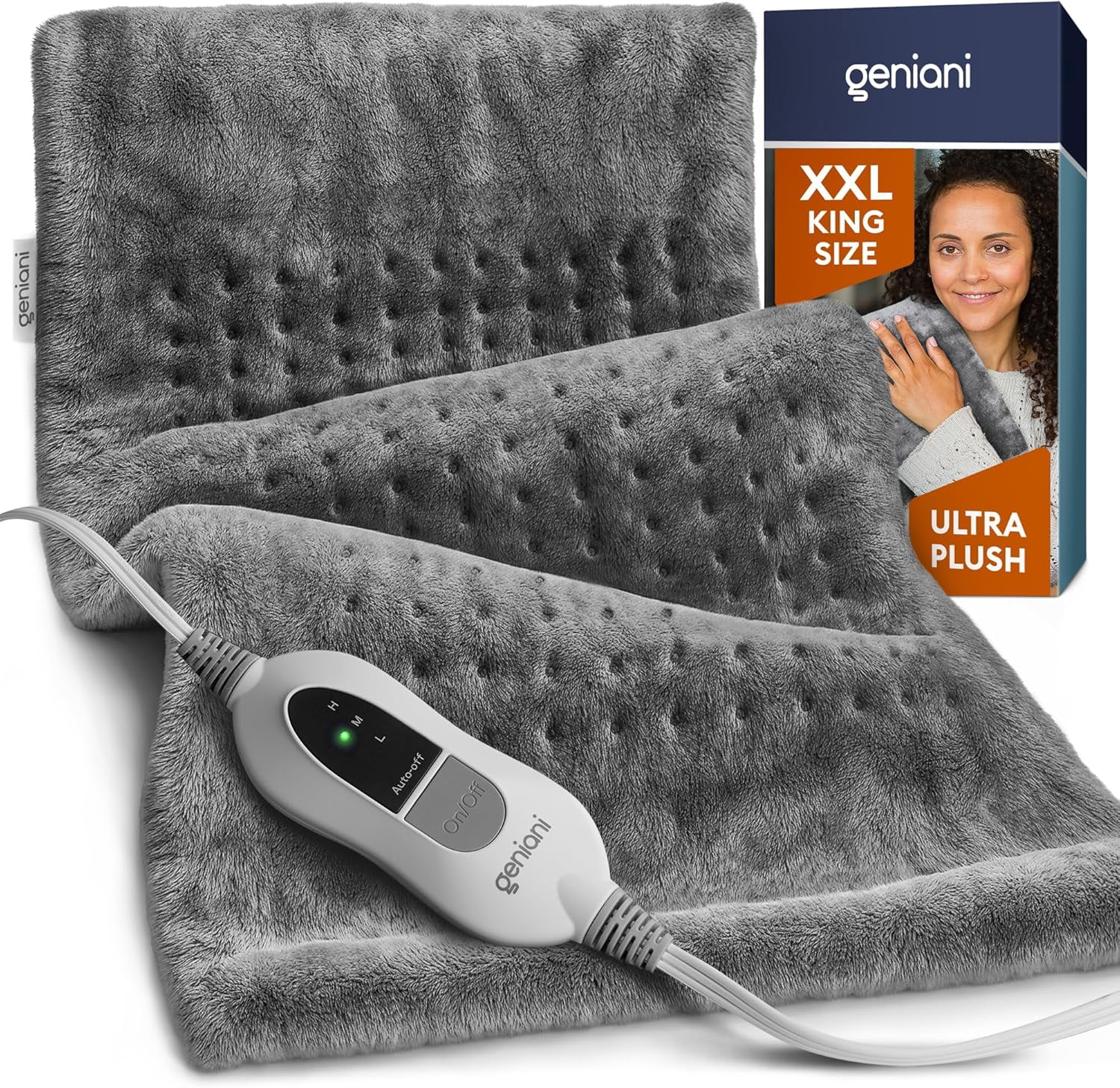 Geniani XXL Heating Pad for Back & Cramps Relief – Heat Pad with Auto ...