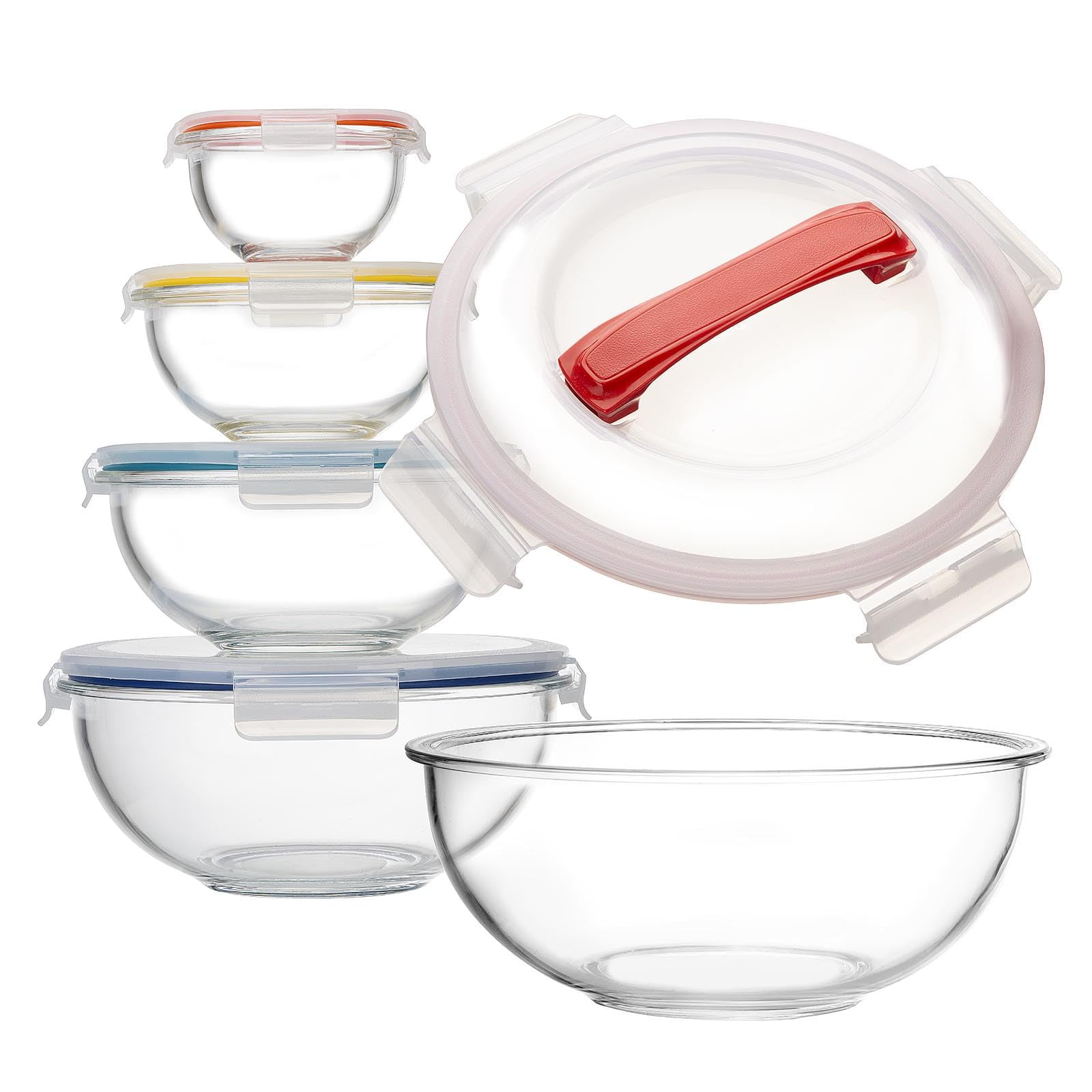 Genicook 5-Piece Borosilicate Glass Mixing Bowl Set, Microwave Safe ...