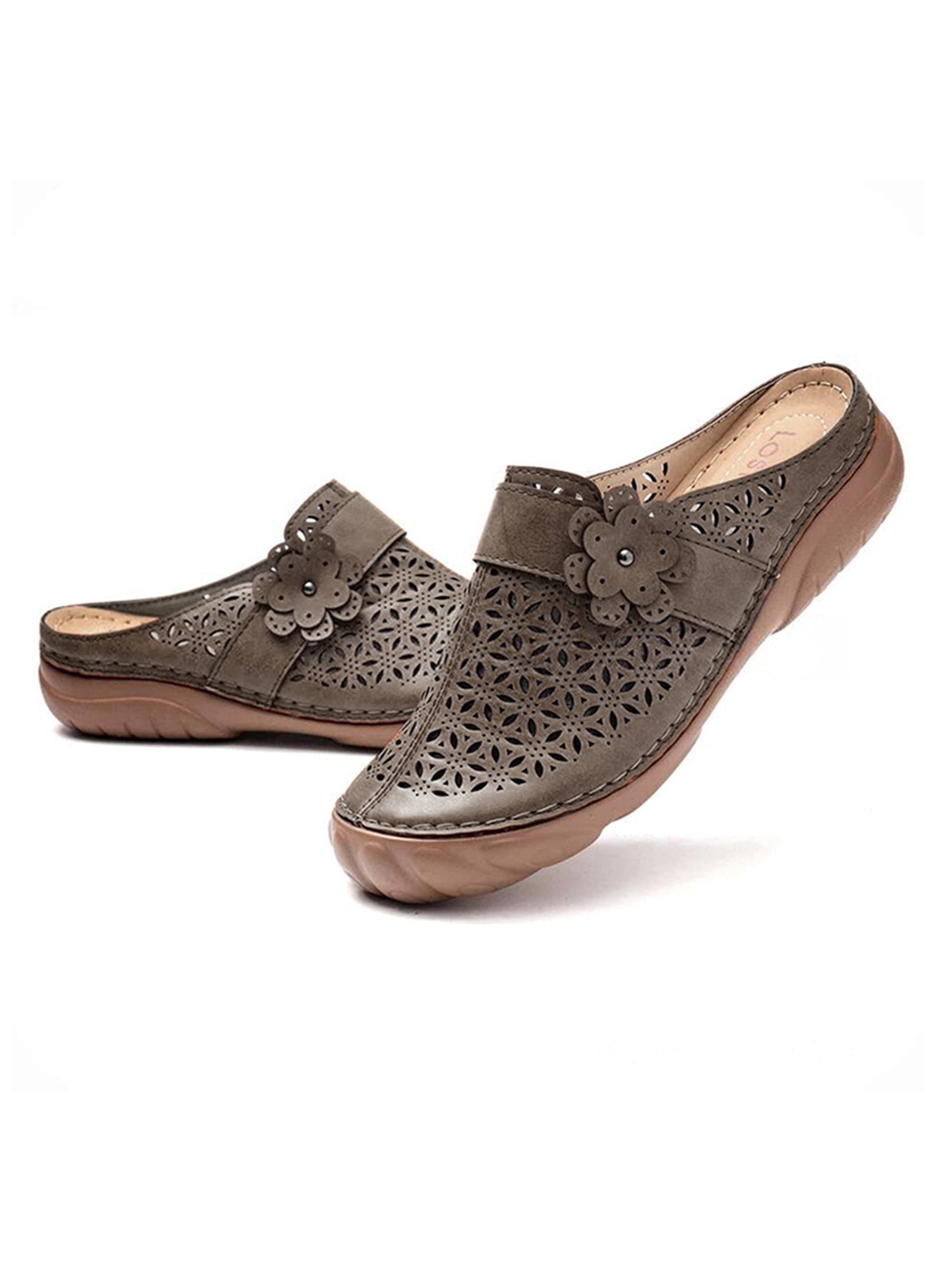 GENILU Clogs Shoes for Women, Ladies Leather Mule Slippers Slip On ...