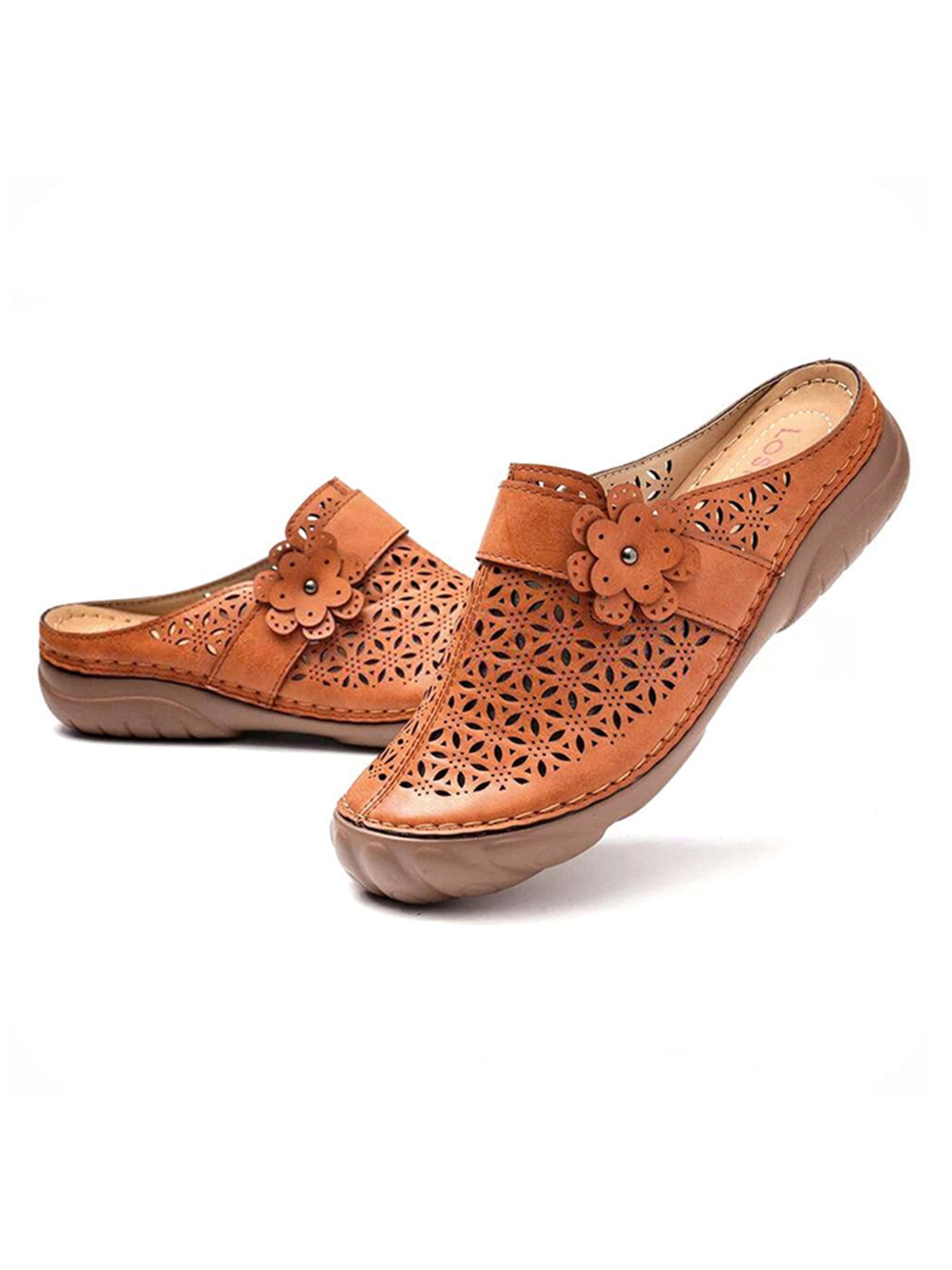 GENILU Clogs Shoes for Women, Ladies Leather Mule Slippers Slip On ...