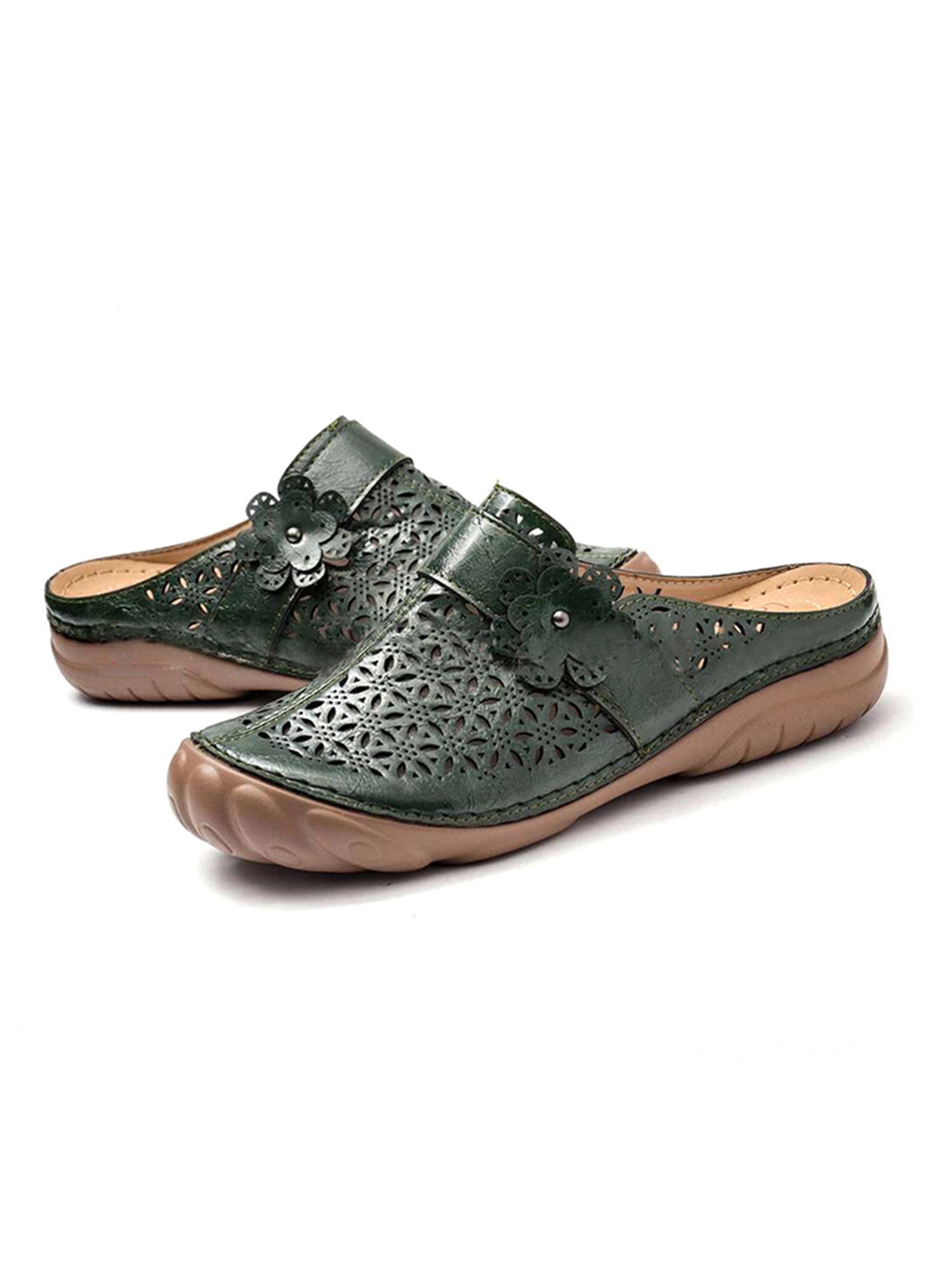 GENILU Clogs Shoes for Women, Ladies Leather Mule Slippers Slip On ...