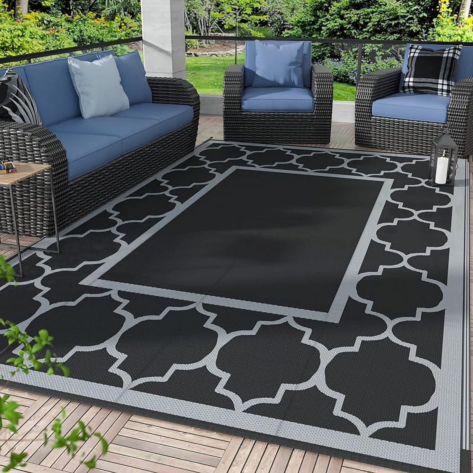GENIMO 5' x 8' Outdoor Rug Waterproof for Patio Decor, Foldable Reversible Plastic Straw Area ...