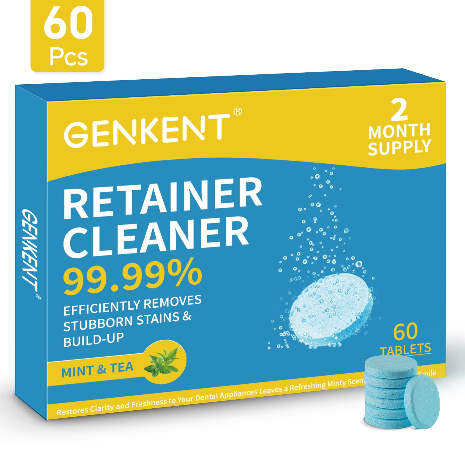GENKENT Retainer Cleaner, Mint Flavor, 60 Tablets for Night Guards ...