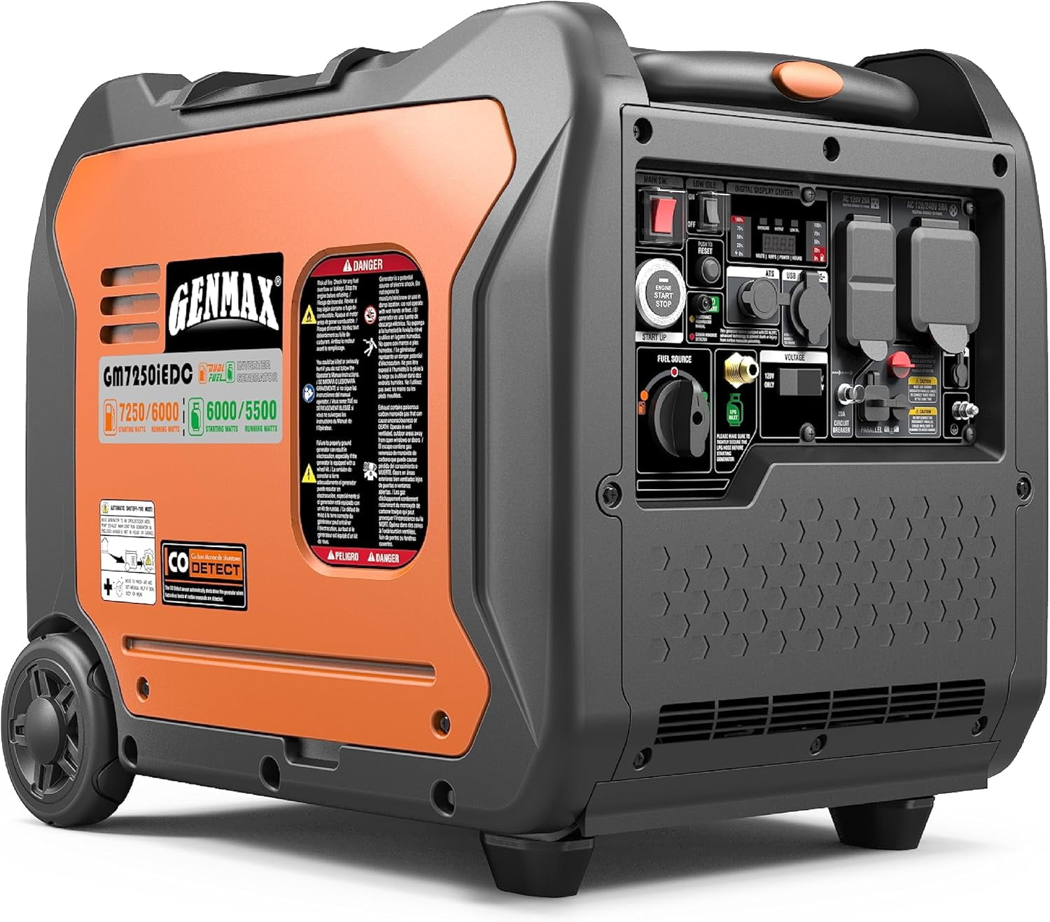 GENMAX Dual Fuel Portable Generator, 7250W Super Quiet with Parallel ...