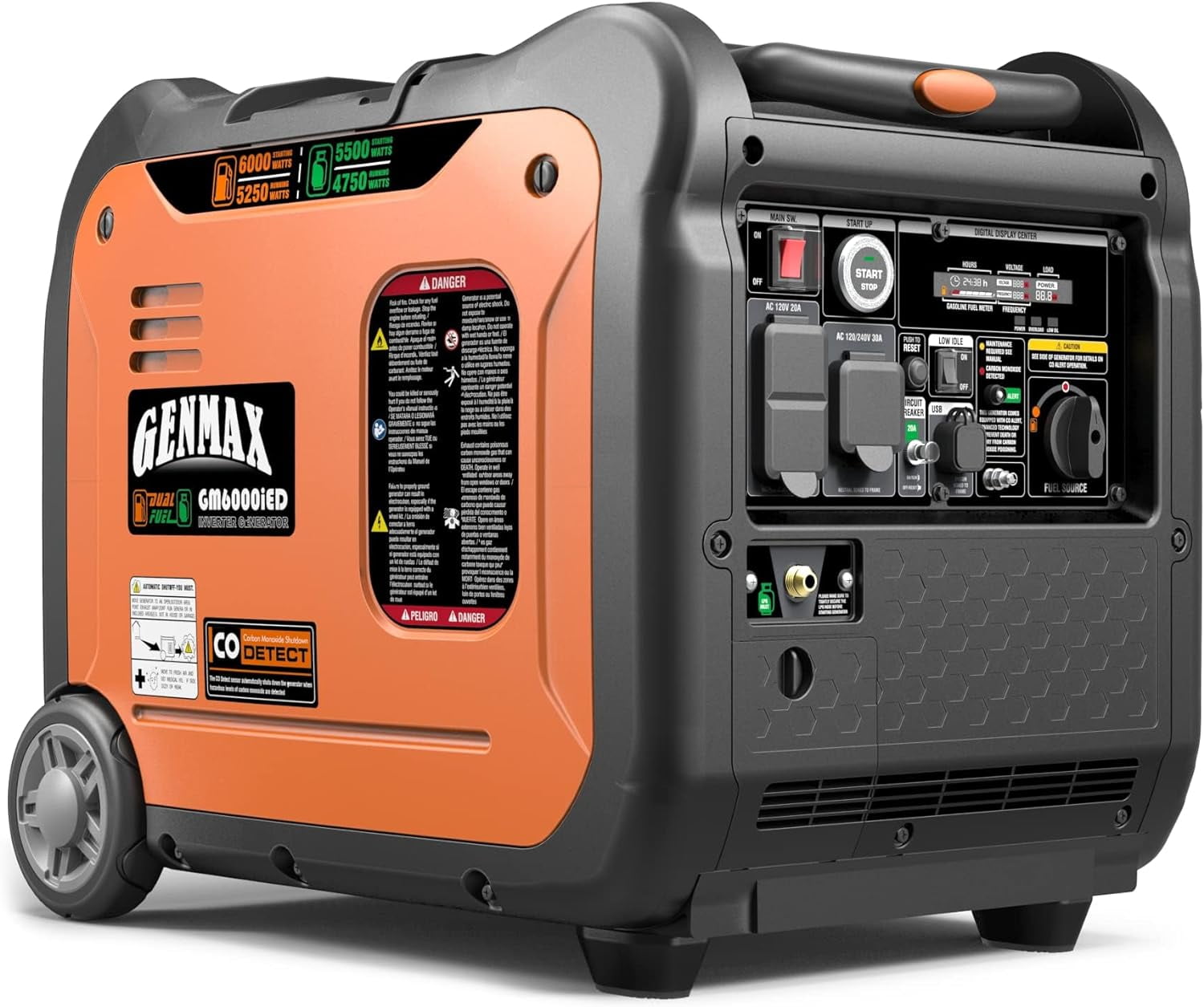 GENMAX Portable Inverter Generator - 6000W Super Quiet Dual Fuel with ...