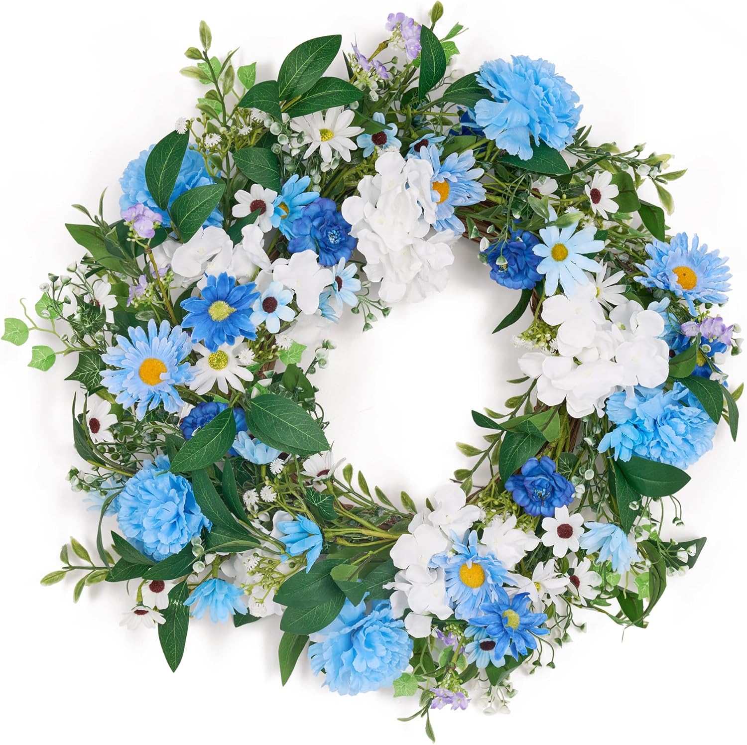 GENMOUS 24 Inch Summer Spring Blue Daisy Wreath for Front Door, Rustic ...