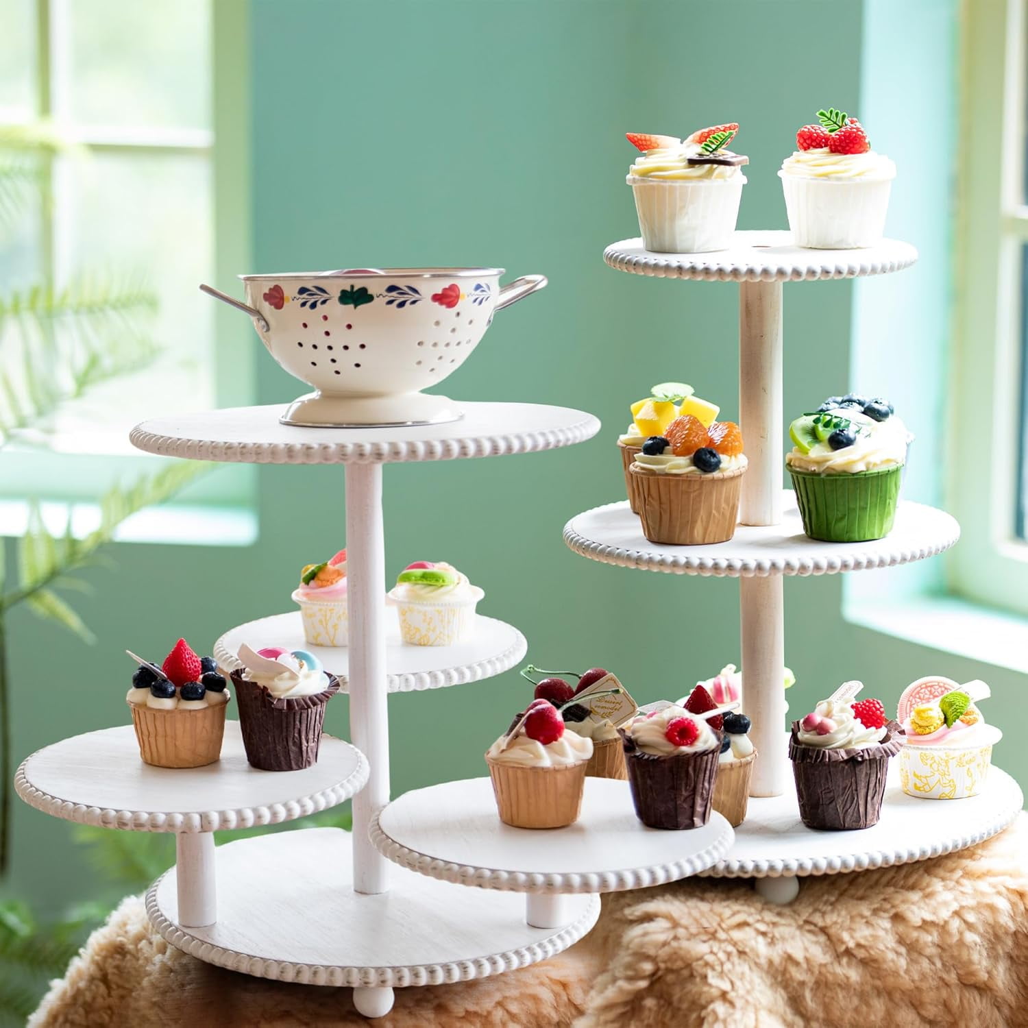 GENMOUS 2PCS 3 Tier and 4 Tier Beaded Cupcake Stand Set for Birthday ...
