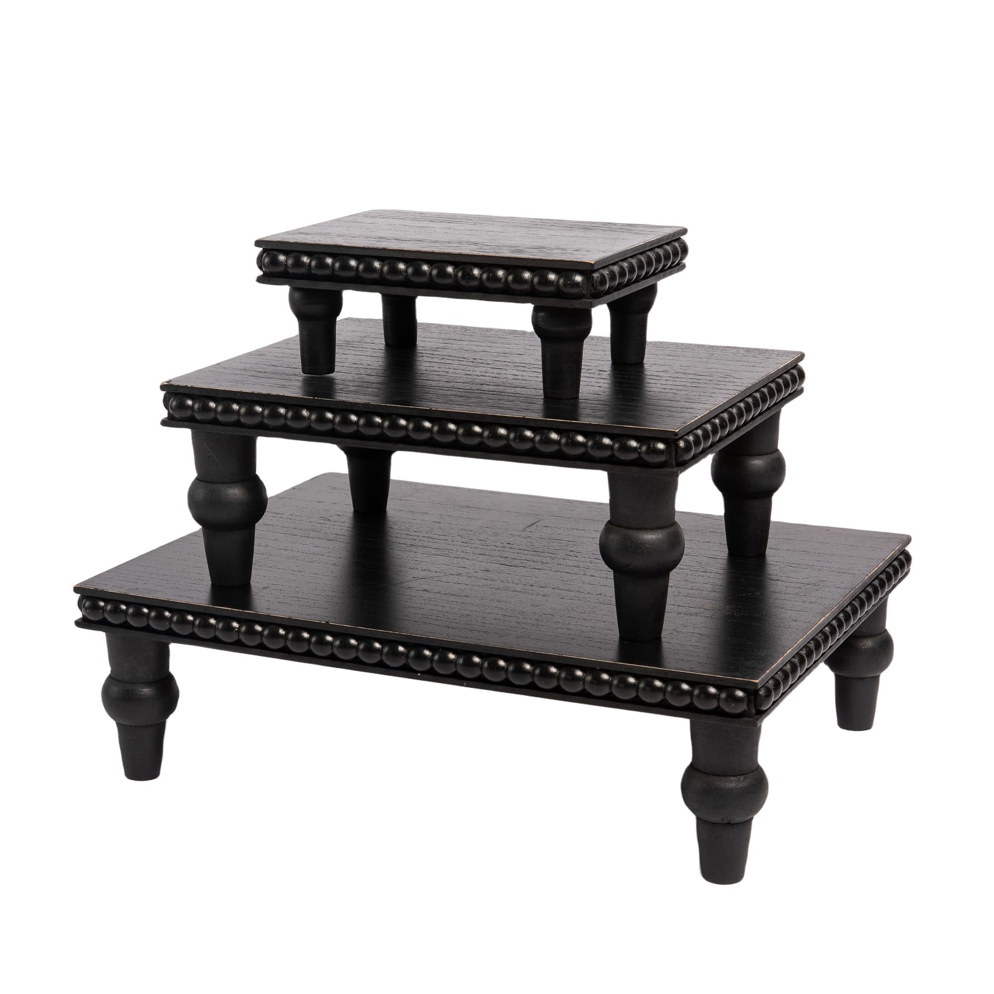 GENMOUS 3 Pcs Wooden Riser, Cupcake Dessert Riser, Black Rustic Large ...