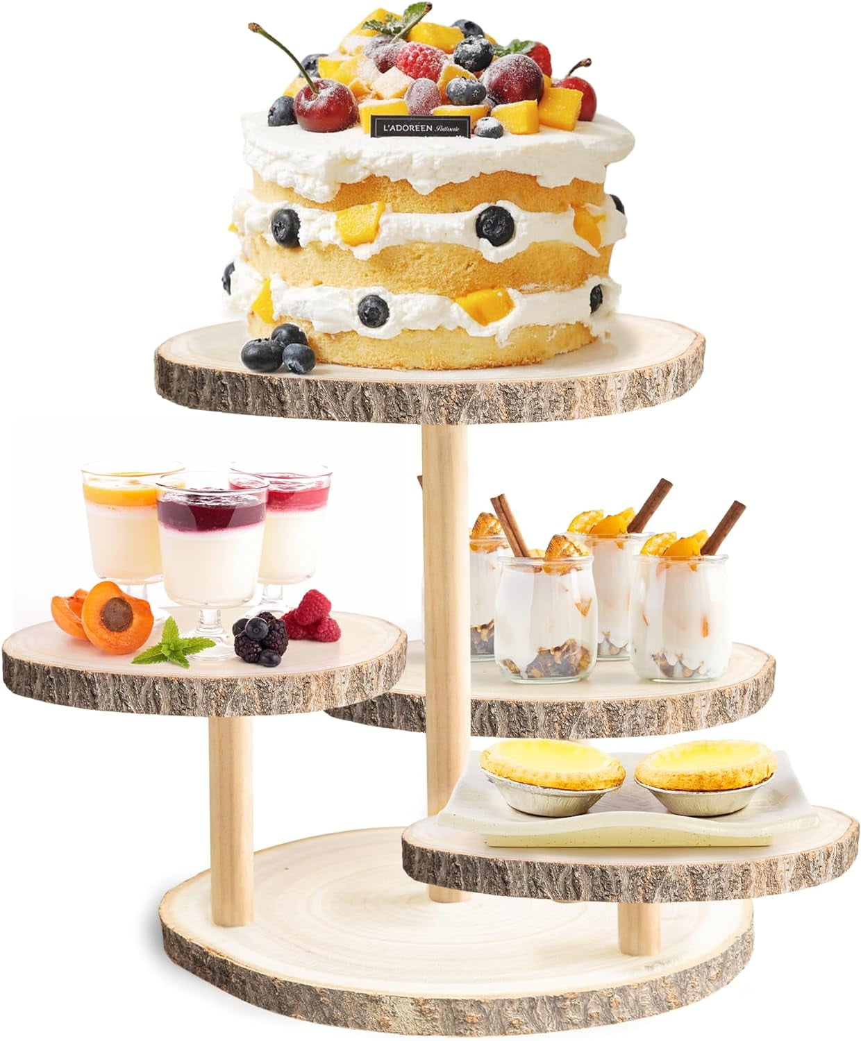 GENMOUS 4 Tiered Round Cake and Cupcake Stand Combo for Birthday Party ...