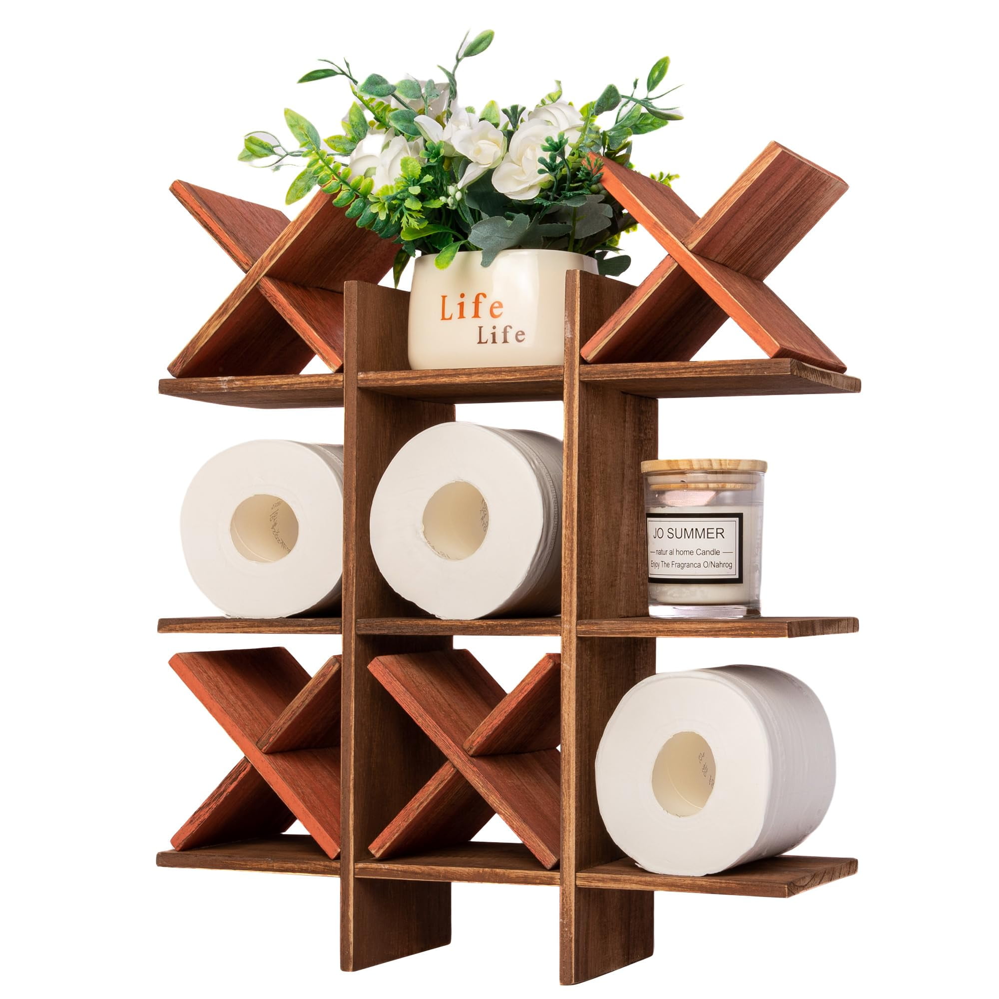 GENMOUS Handmade Tic Tac Toe Toilet Paper Holder Stand with 4pcs Wooden ...