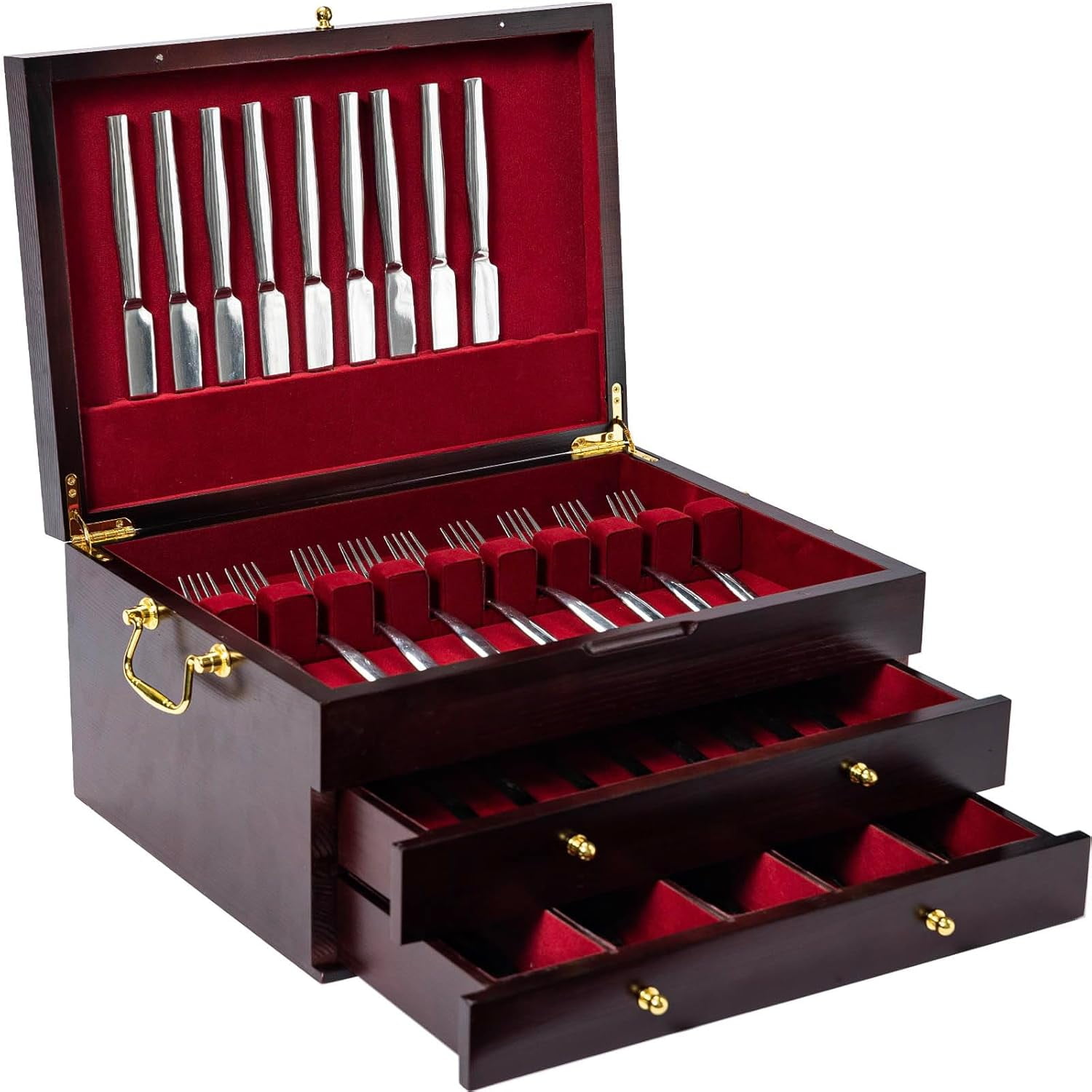 GENRICE Wooden Silverware Chest without Silverware Threelayer ...