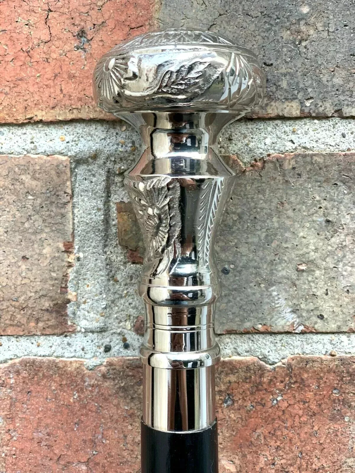 GENTLEMENS CLASSIC STYLE WOODEN WALKING STICK CANE BRASS HANDLE NICKEL ...