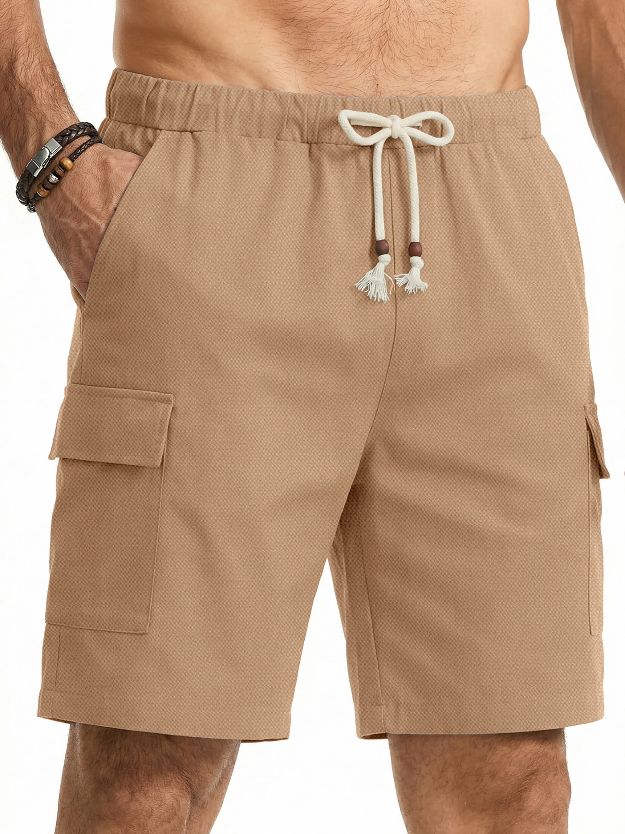 GENTS BLISS Cargo Men Linen Shorts Elastic Waist Drawstring Shorts for ...