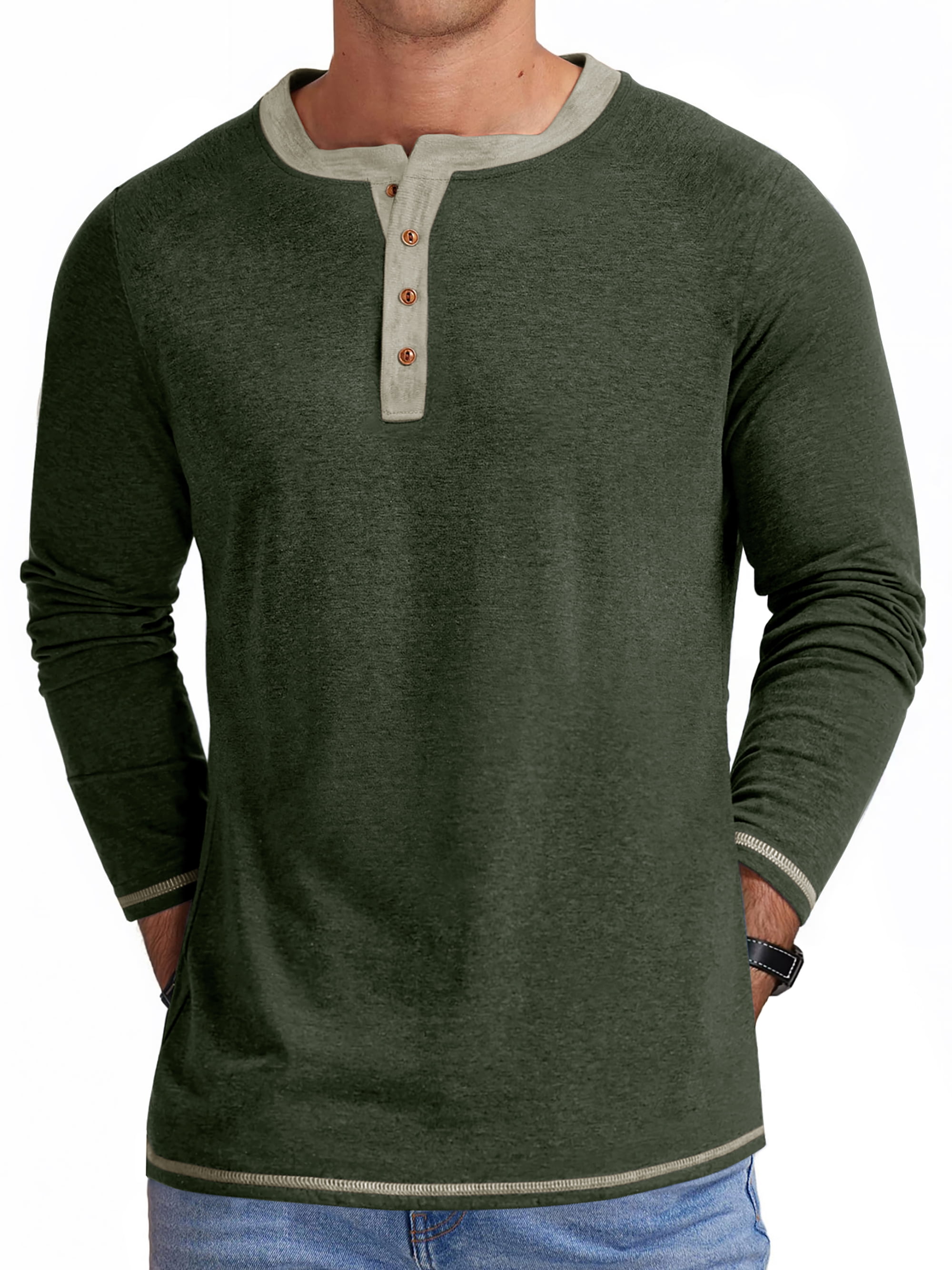 Gents Bliss Long Sleeve Henley Shirts for Men, Casual Color Block Crew ...