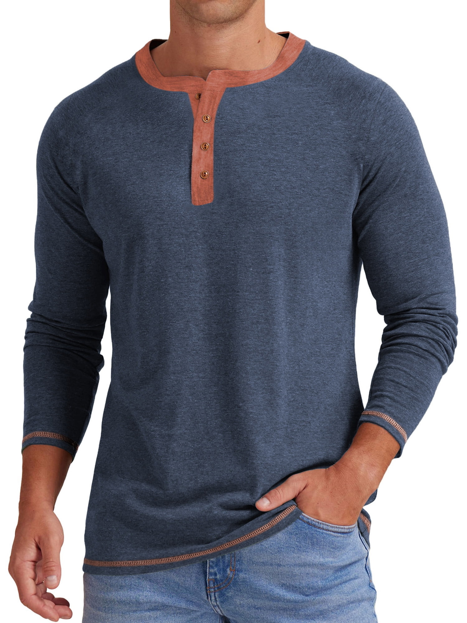 GENTS BLISS Crew Neck Henley Men Shirts Long Sleeve Shirts for Men ...