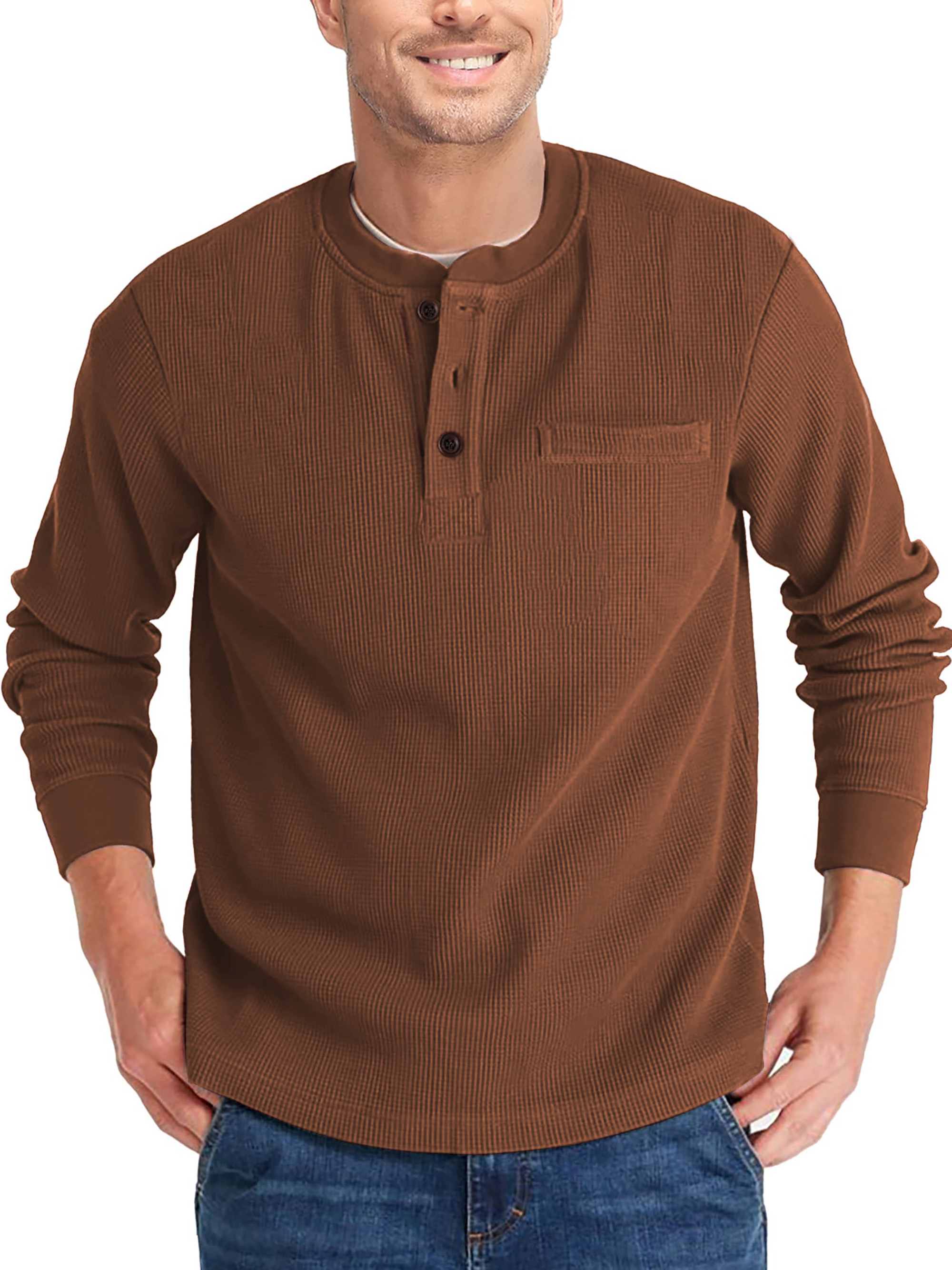 jsaierl Mens Fleece Sweatshirt Sherpa Button Up Henley Top Long Sleeve ...