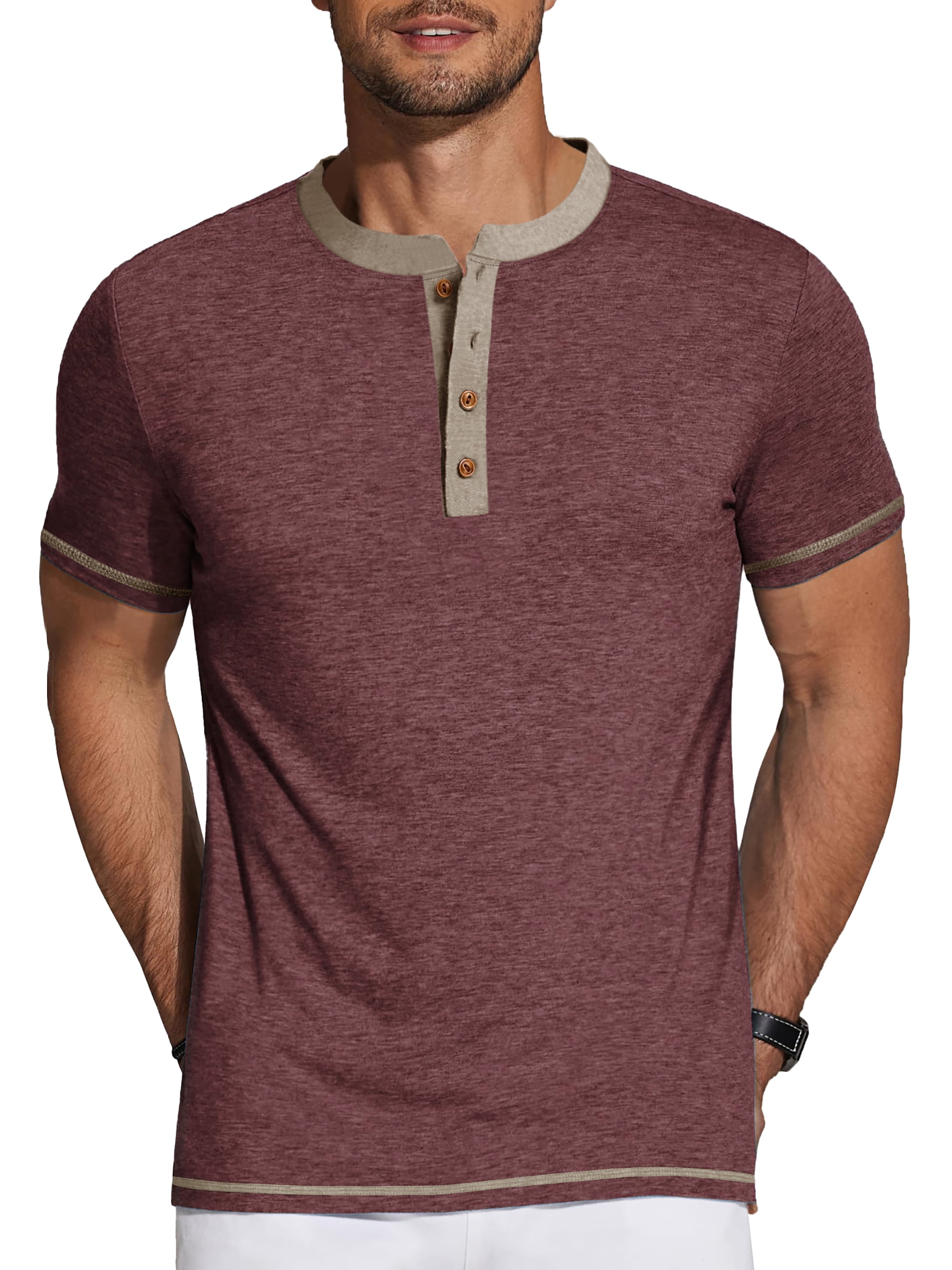 GENTS BLISS Henley Men Shirts Short Sleeve T-shirts for Men Crew Neck ...