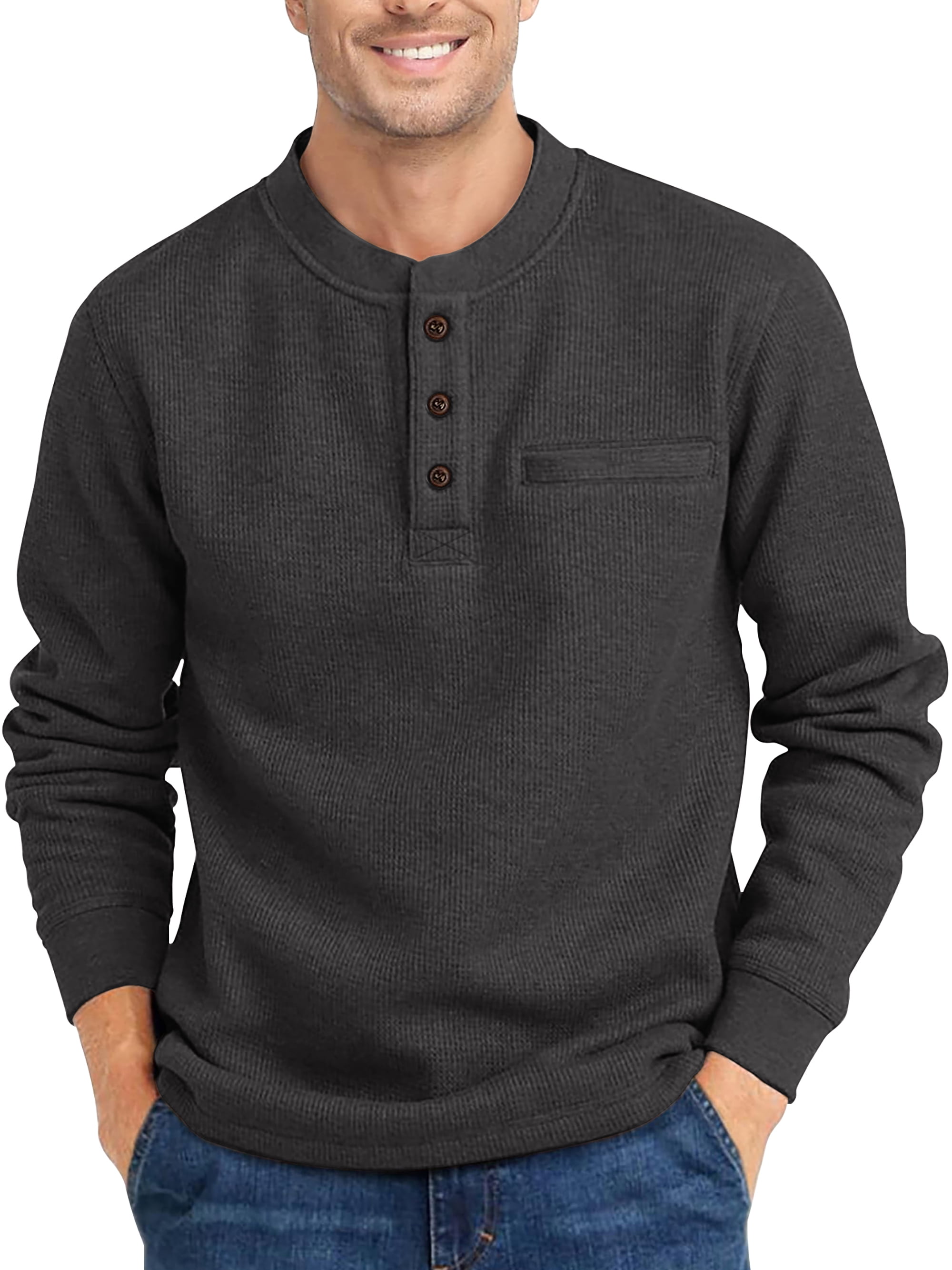GENTS BLISS Henley Sweatshirts for Men Long Sleeve Crew Neck Men ...
