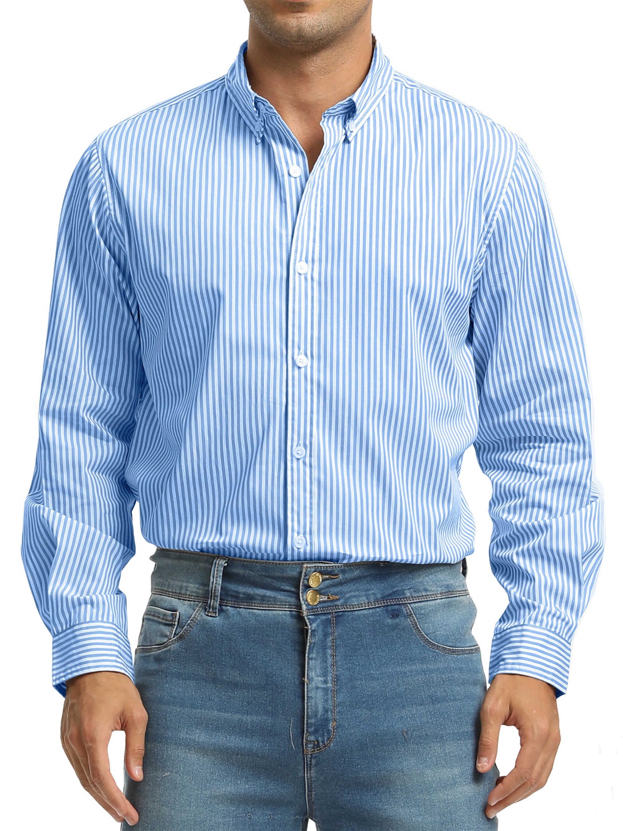 Gents Bliss Long Sleeve Stripe Dress Shirts for Men, Casual Business ...
