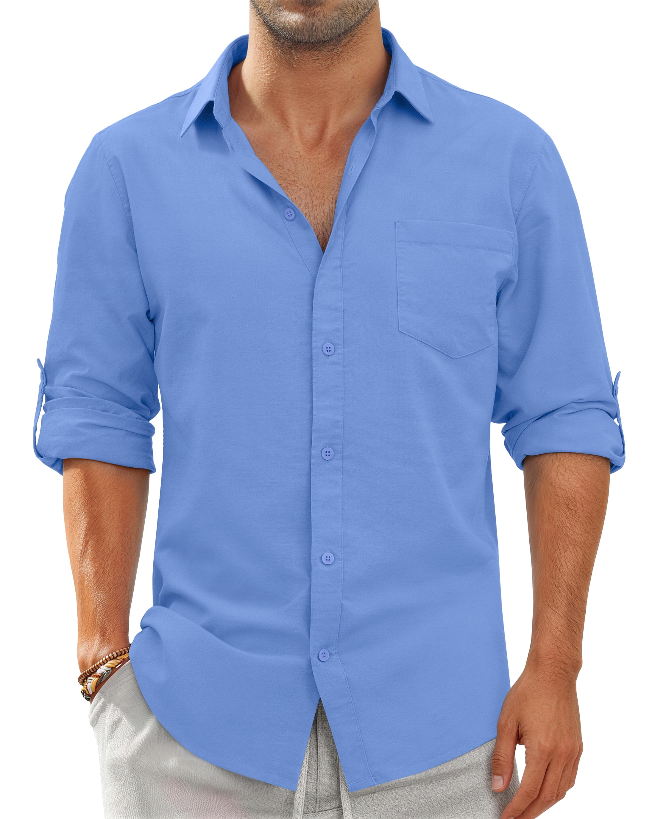 GENTS BLISS Men Linen Shirts Long Sleeve Button Down Shirts for Men ...