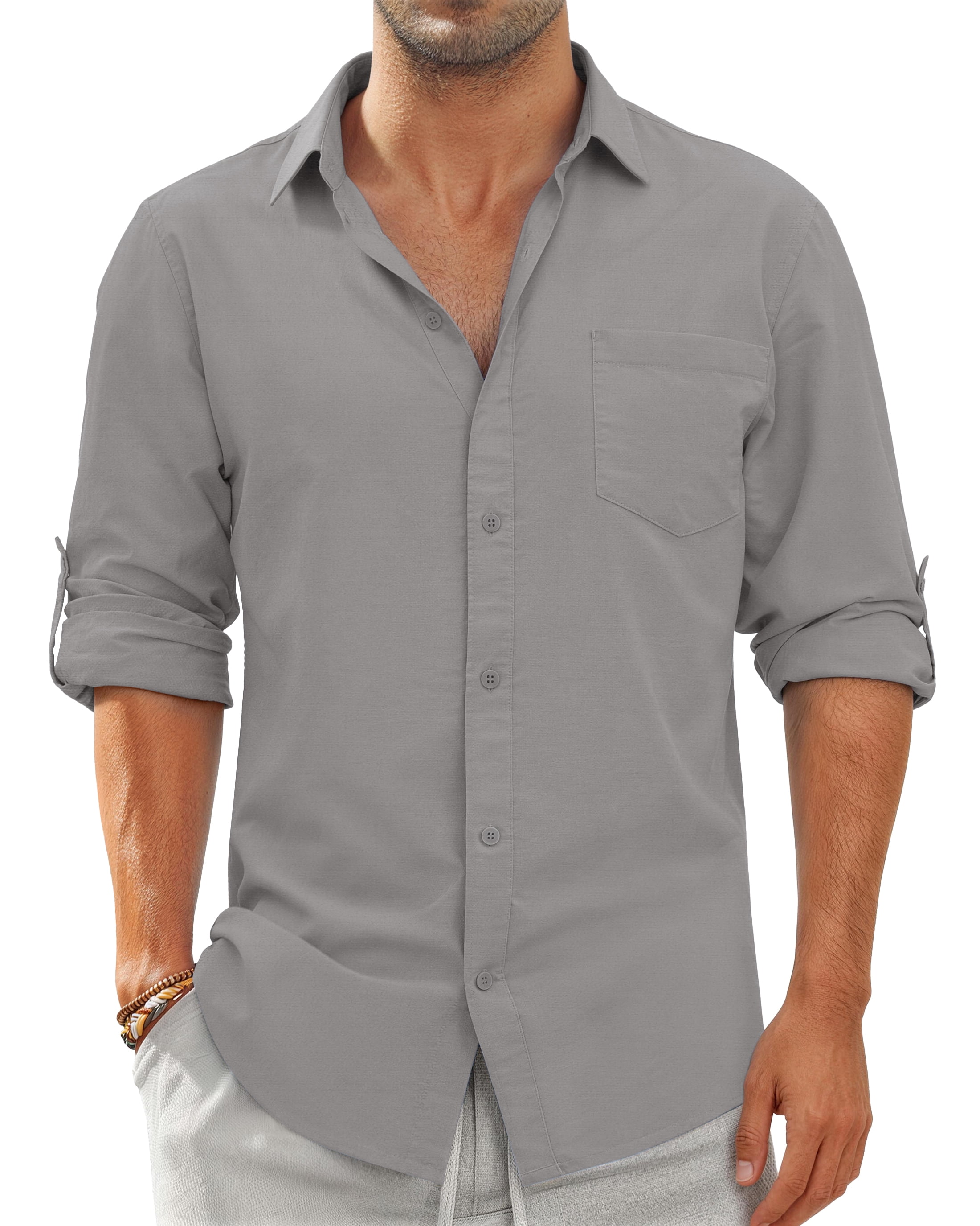 GENTS BLISS Men Linen Shirts Long Sleeve Button Down Shirts for Men ...