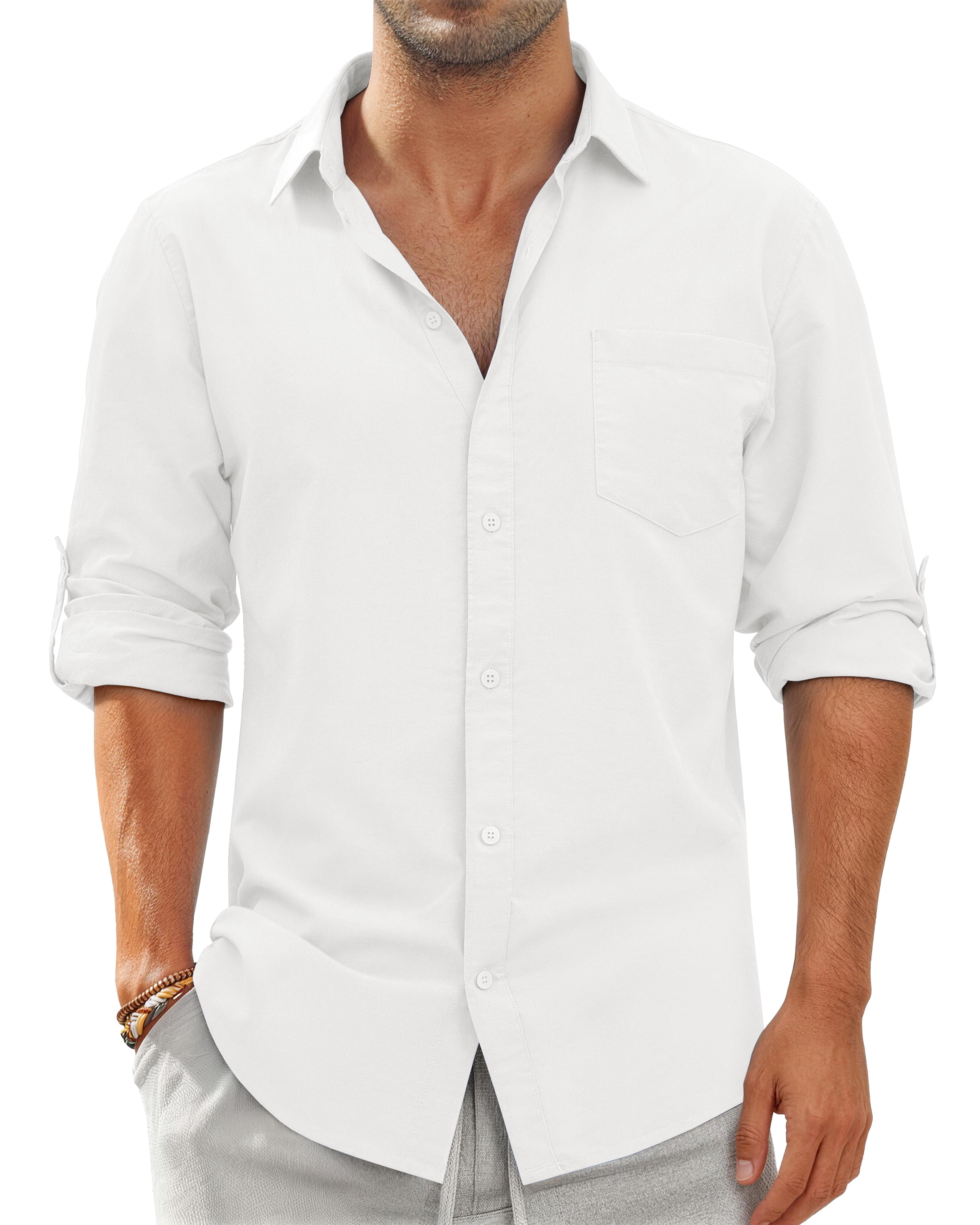 GENTS BLISS Men Linen Shirts Long Sleeve Button Down Shirts for Men ...