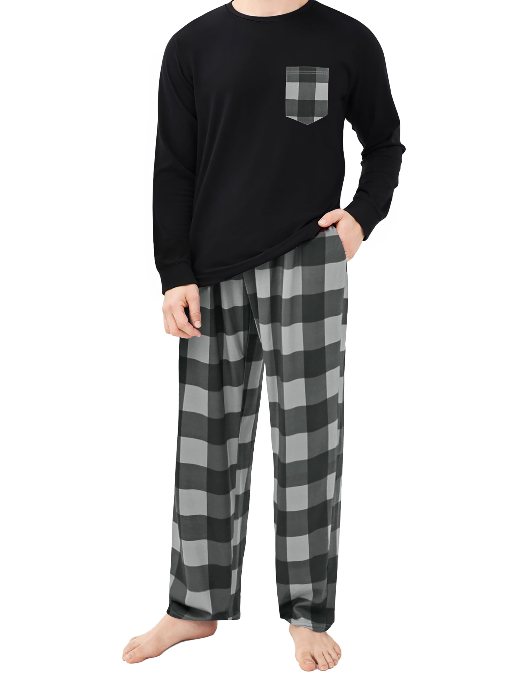GENTS BLISS Men Pajamas Set Long Sleeve 2 Piece Set Crewneck Shirts ...