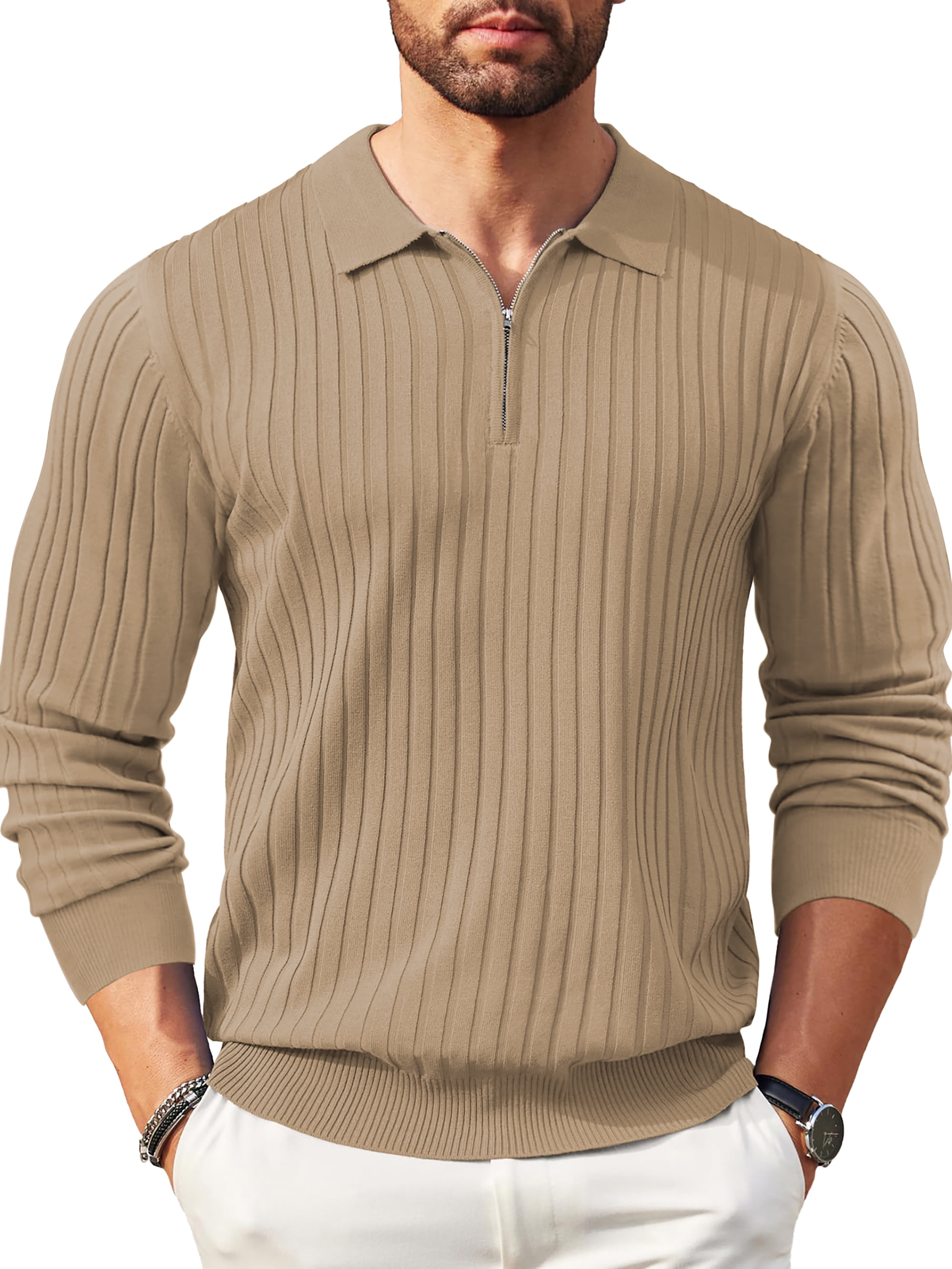 GENTS BLISS Polo Shirts for Men Casual Long Sleeve Mens Shirts Zipper ...