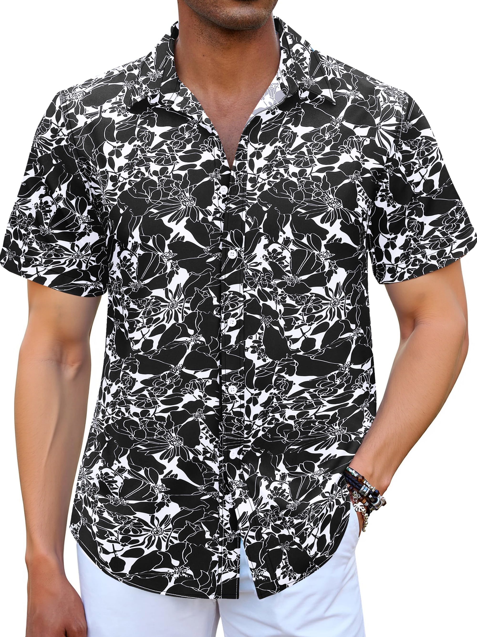 GENTS BLISS Short Sleeve Men Hawaiian Shirts Floral Print Button Down ...