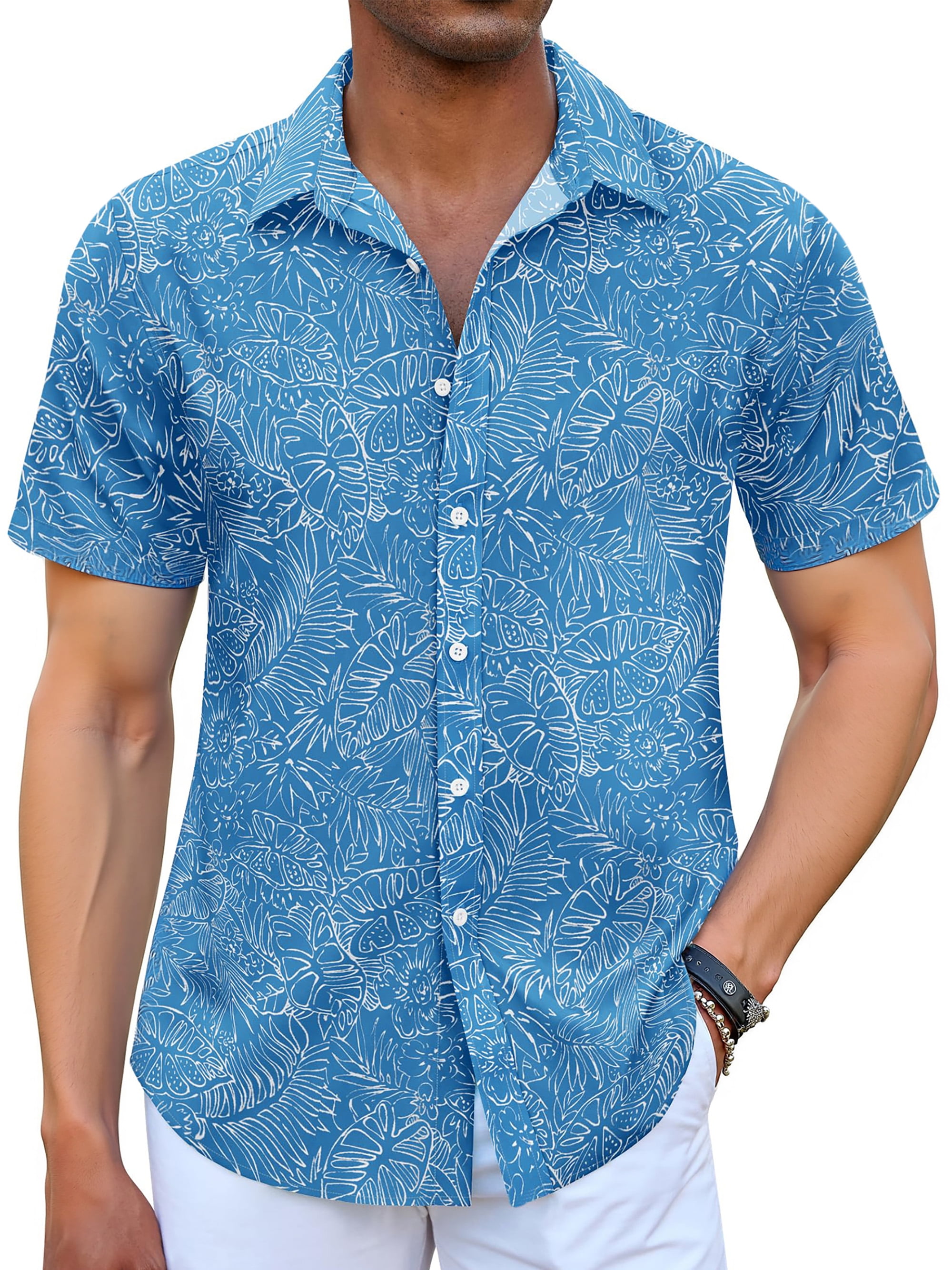 GENTS BLISS Short Sleeve Men Hawaiian Shirts Floral Print Button Down ...