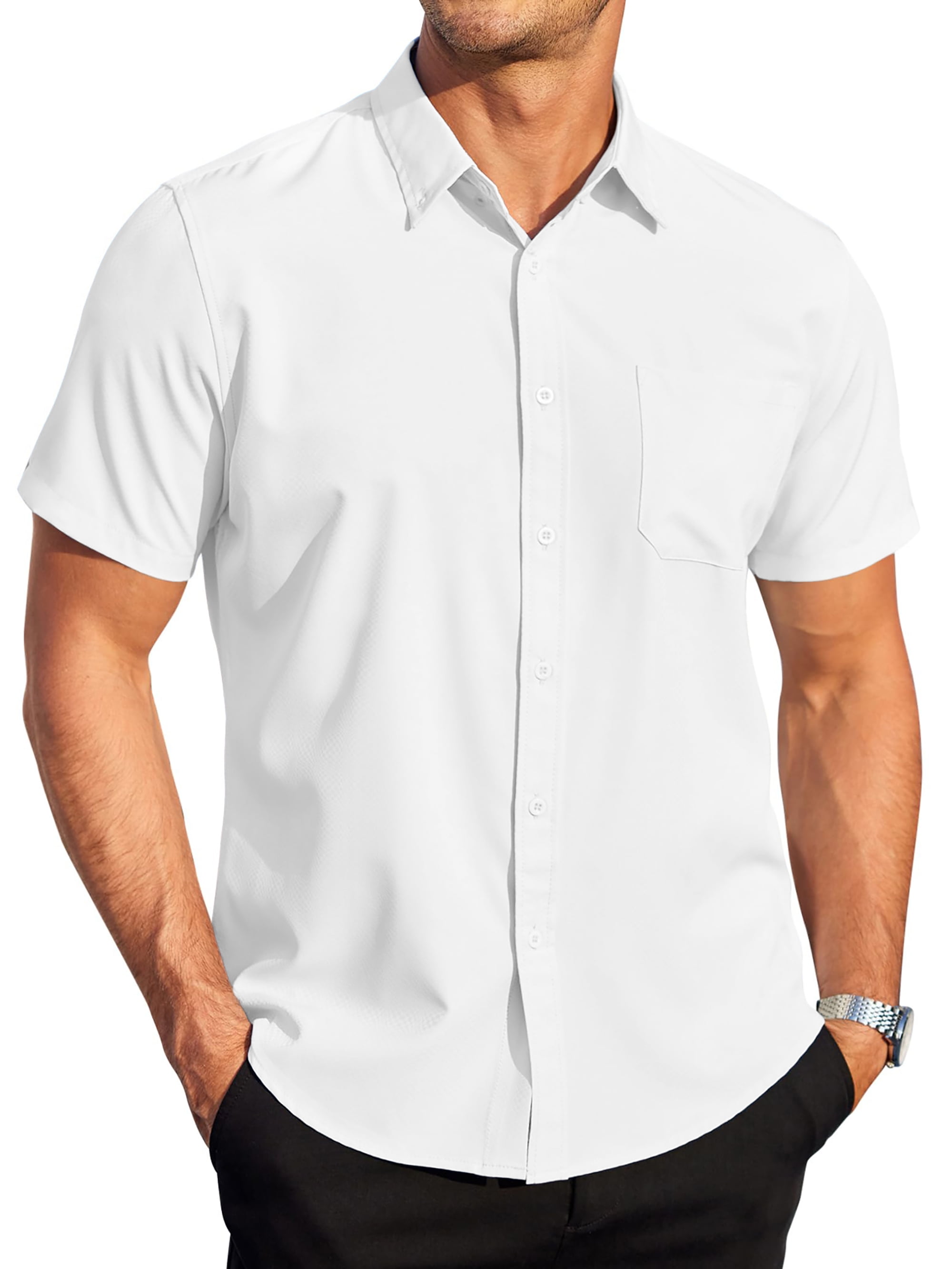 Gents Bliss Short Sleeve Mens Dress Shirt Casual Solid Oxford Top with ...