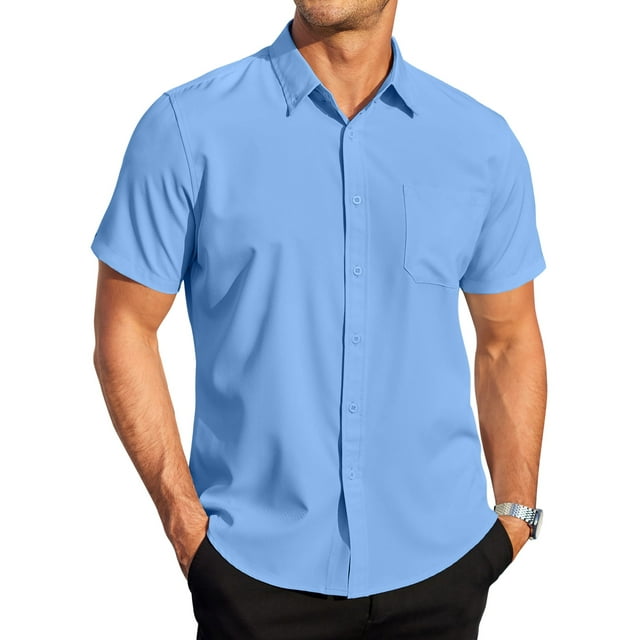 GENTS BLISS Short Sleeve Mens Dress Shirts Casual Solid Shirts for Men ...