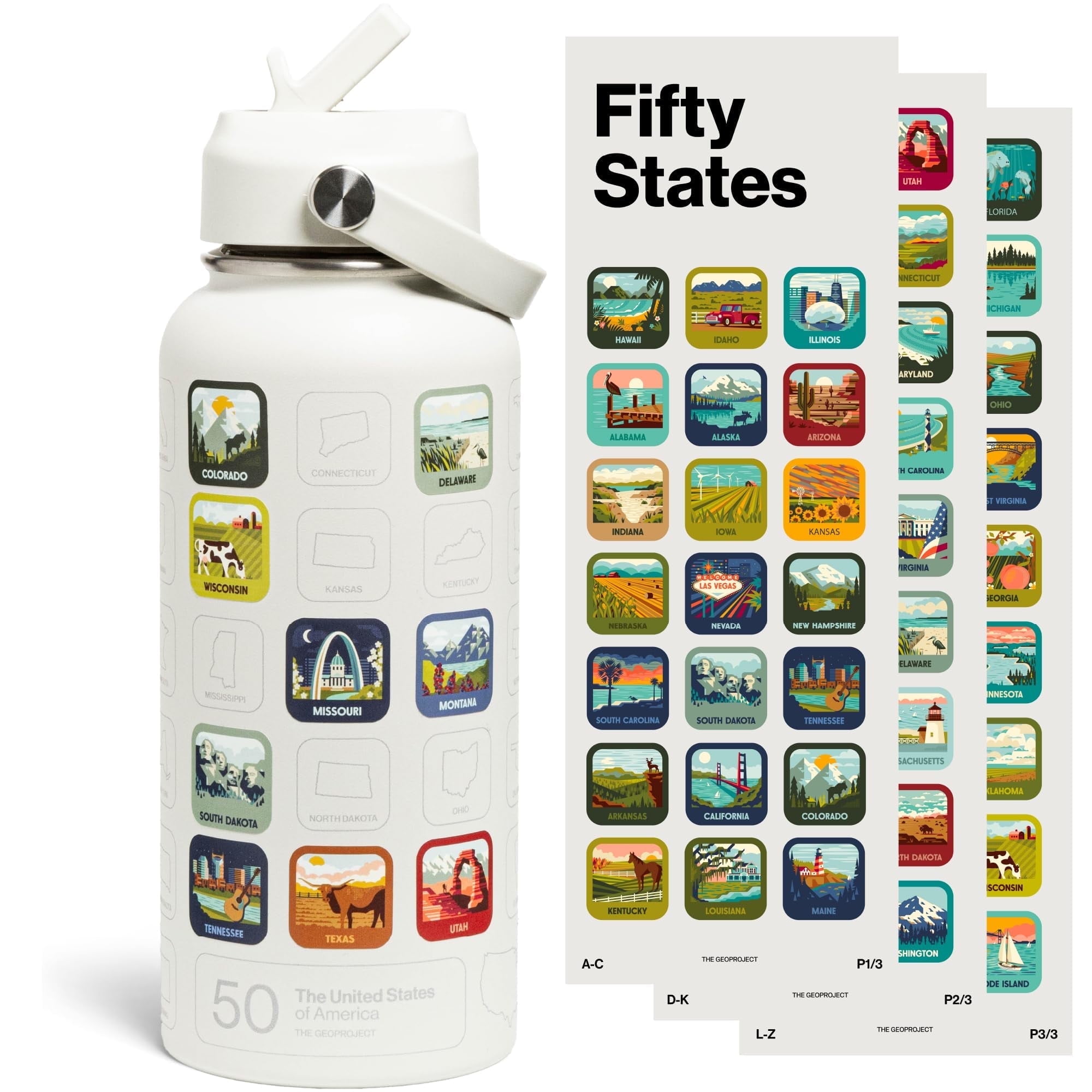 THE GEOPROJECT 50 States Bucket List Water Bottle with Stickers - 32oz ...