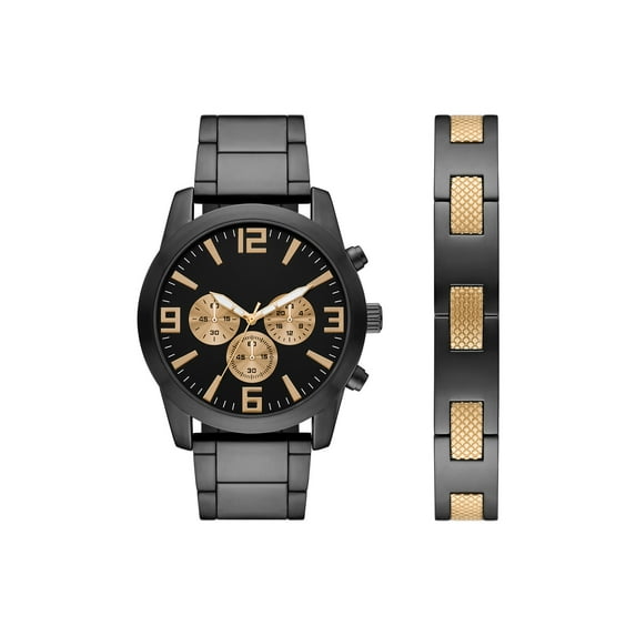 George Men's Two-tone Black and Gold Watch Set, 46mm Quartz Analog with ...