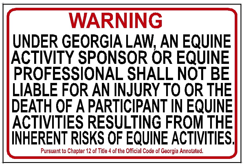 GEORGIA Equine Metal Aluminum Sign (1" letters) liability warning horse ...
