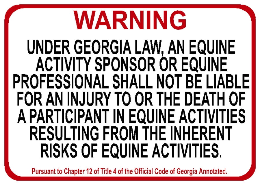 GEORGIA Equine Metal Sign activity liability warning statute horse farm ...
