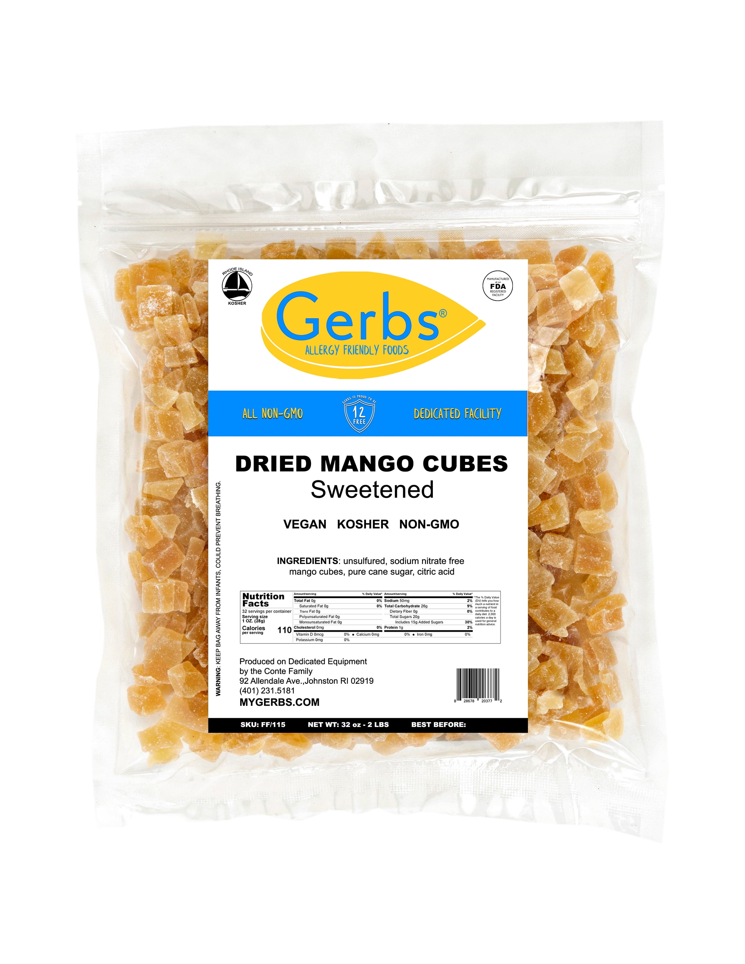 GERBS Dried Mango Cubes 2 LBS. | Freshly Dehydrated Resealable Bulk Bag ...