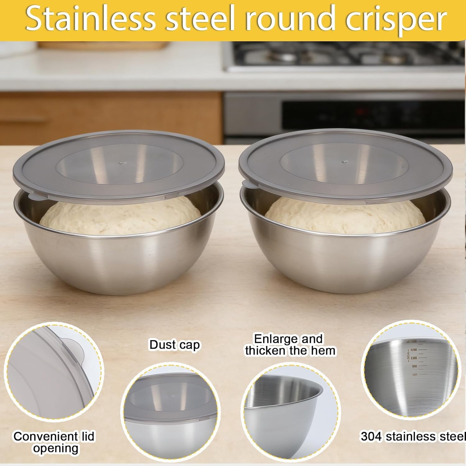 GEREMF-2 Pack Pizza Dough Proofing Container, Stainless Steel Round ...