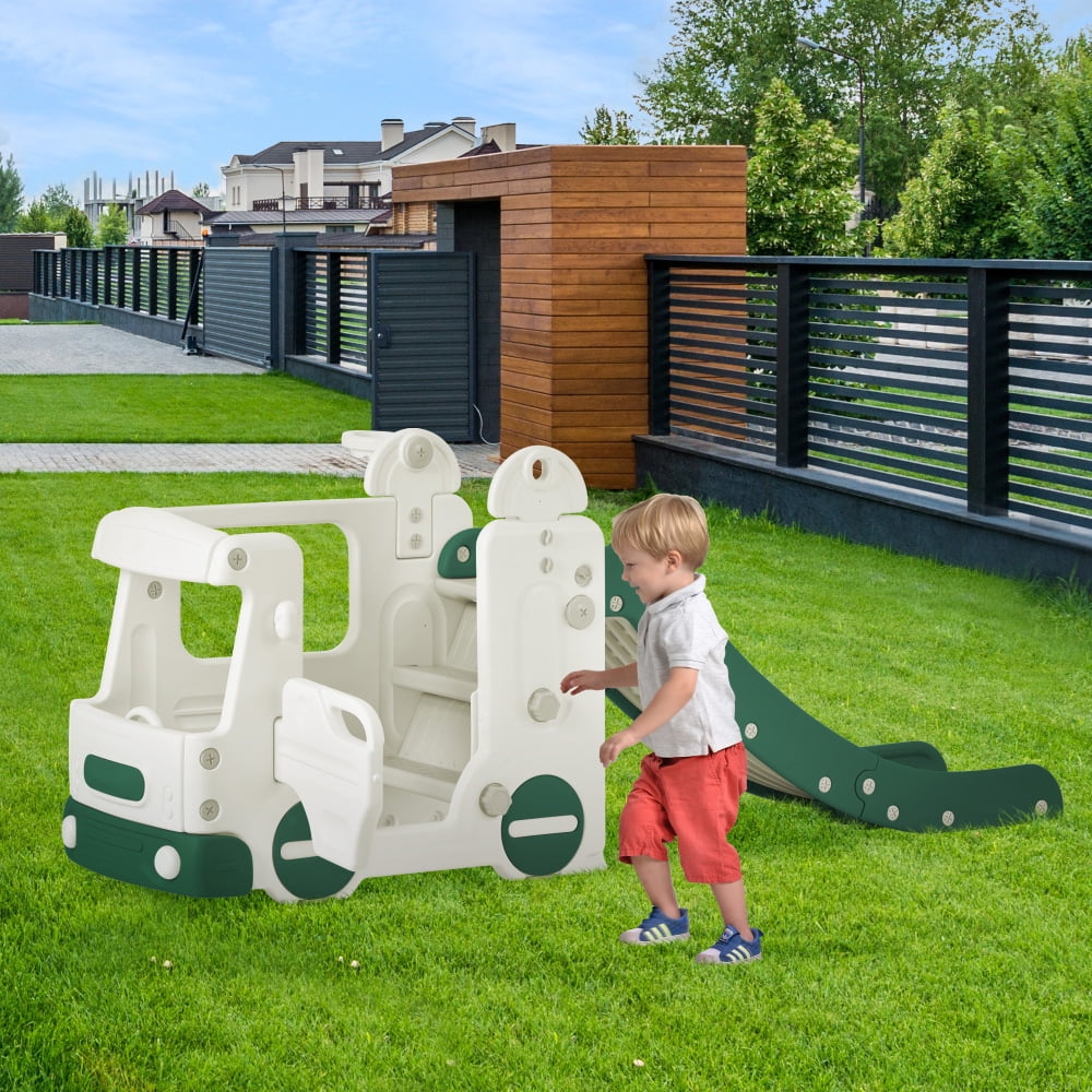 GERI Kids Slide with Bus Play Structure Climber, Freestanding Bus ...