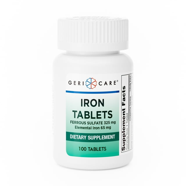 GERICARE Iron Tablets, Ferrous Sulfate Tablets 325mg, Elemental Iron 65 ...