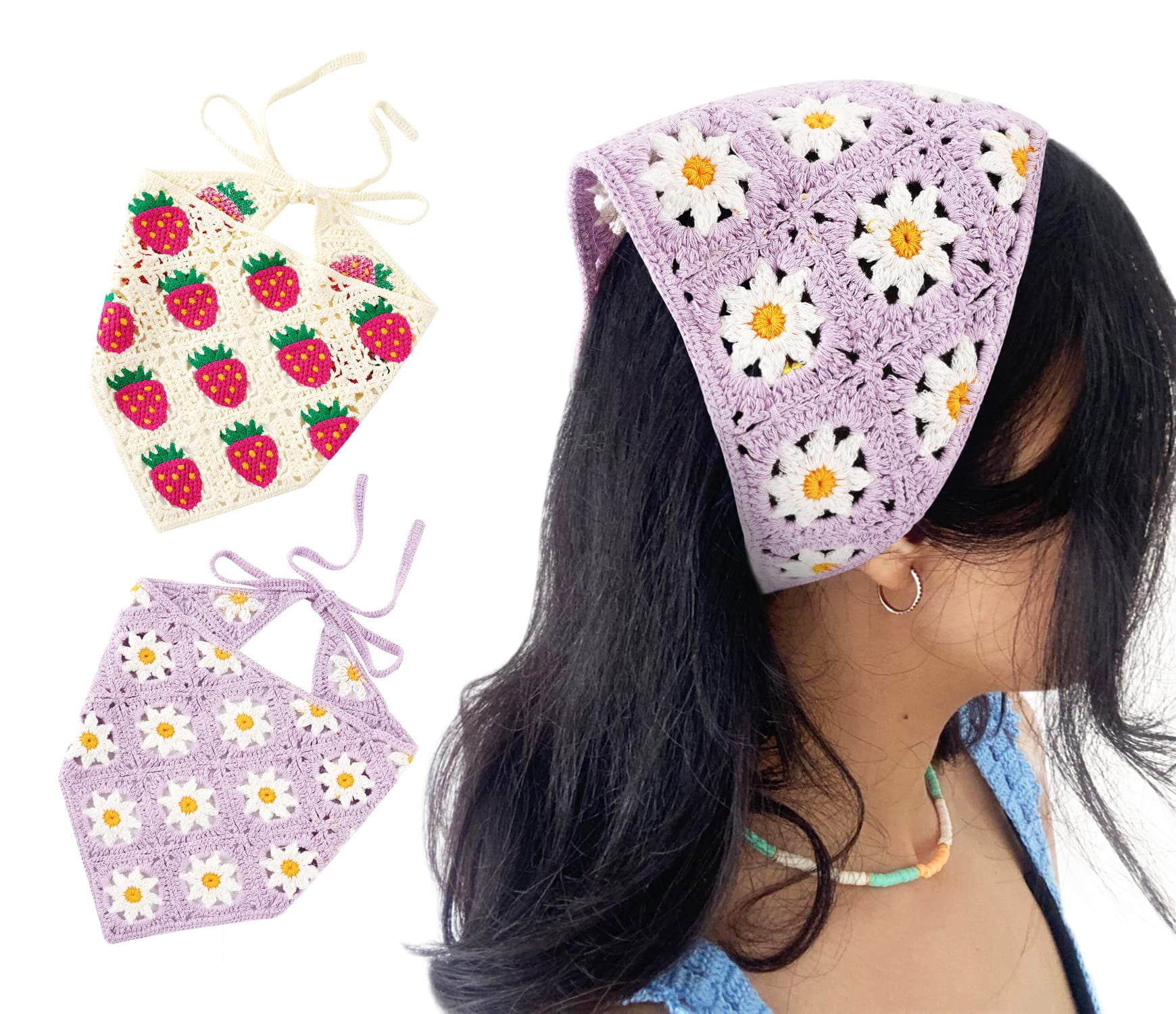 GERINLY Bohemian Daisy Head Bandana with Granny Style Cute Strawberry ...