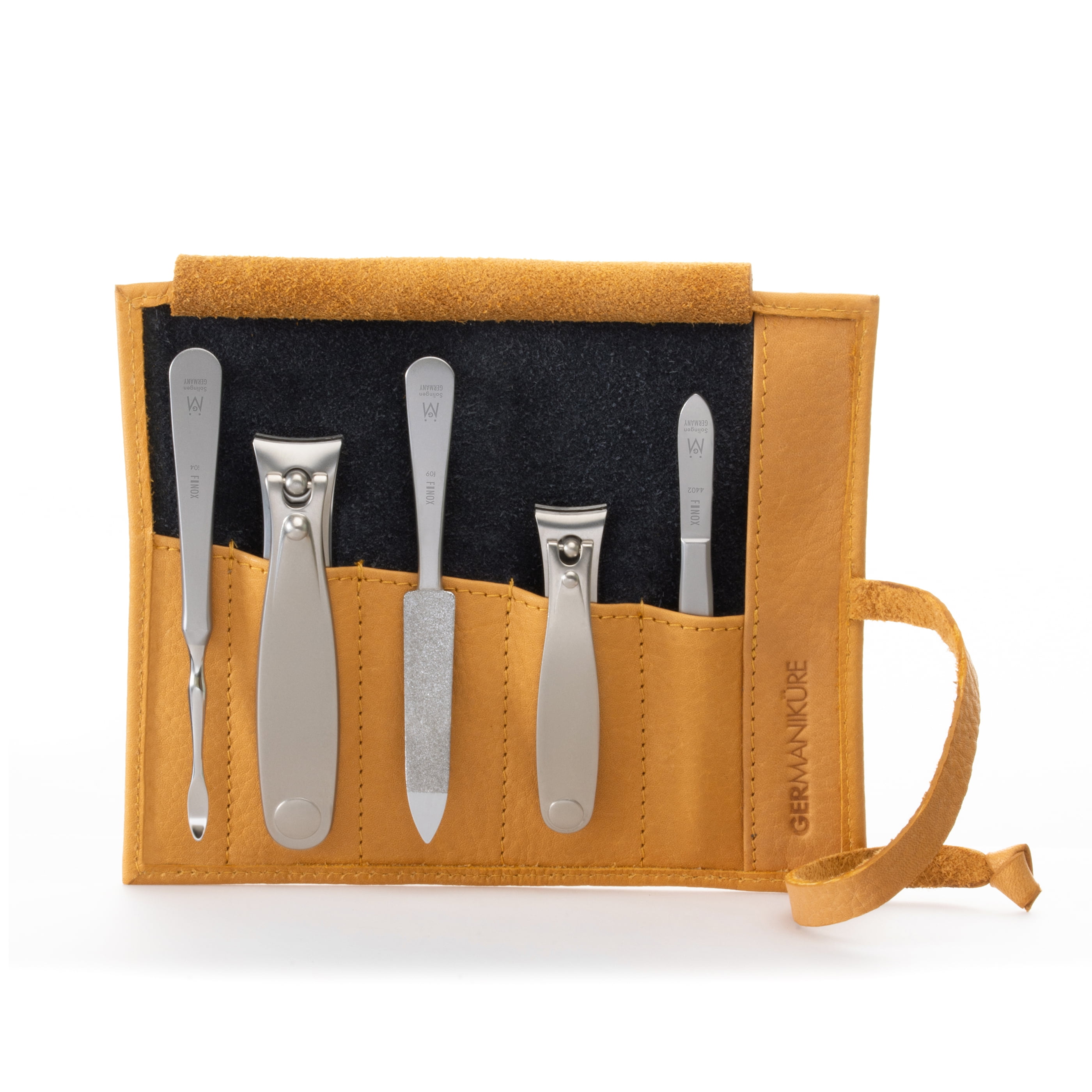GERMANIKURE 5pc Manicure Set - Finox Steel Tools in Yellow Case, Made ...