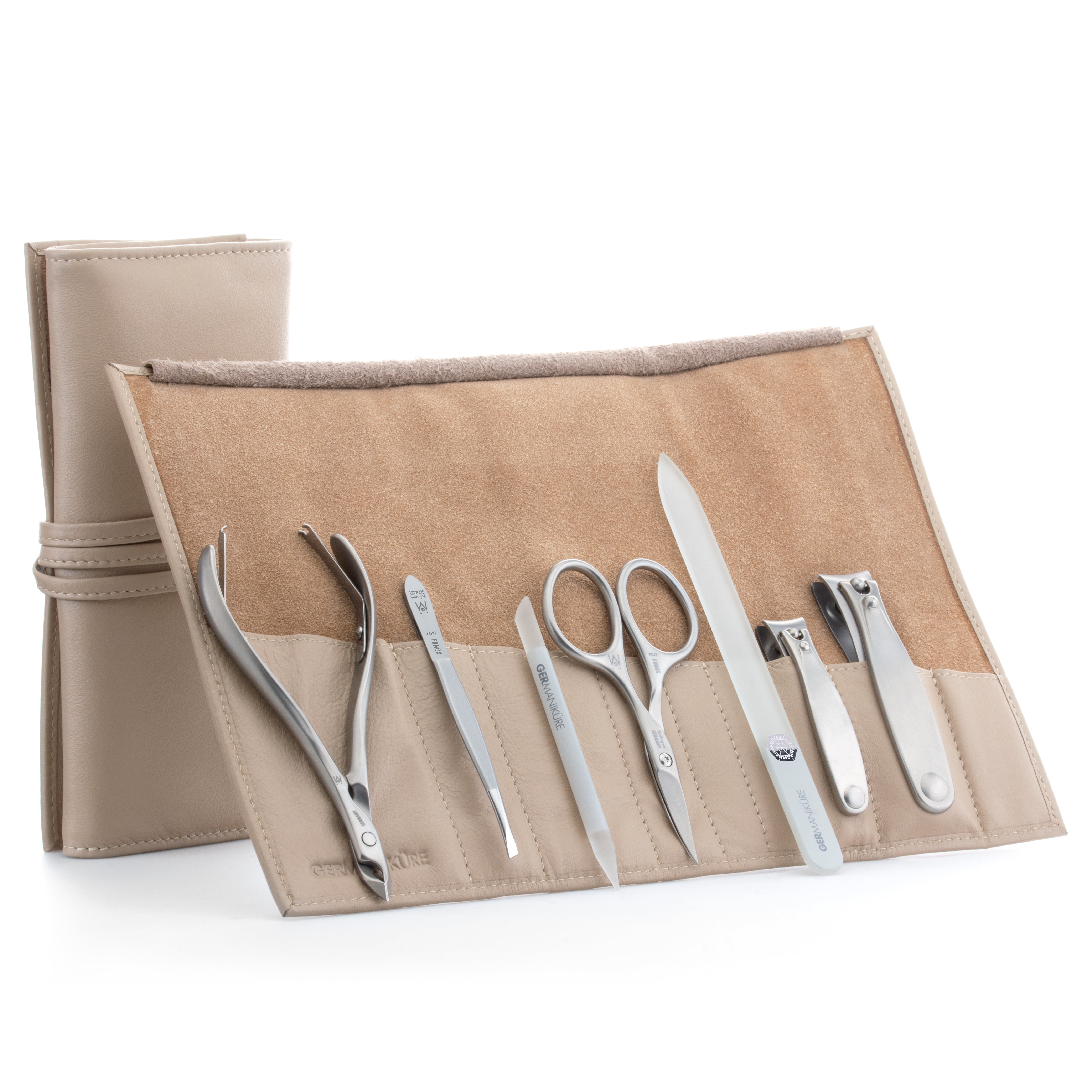GERMANIKURE 7pc Manicure Set in Beige Leather Case - FINOX Stainless ...