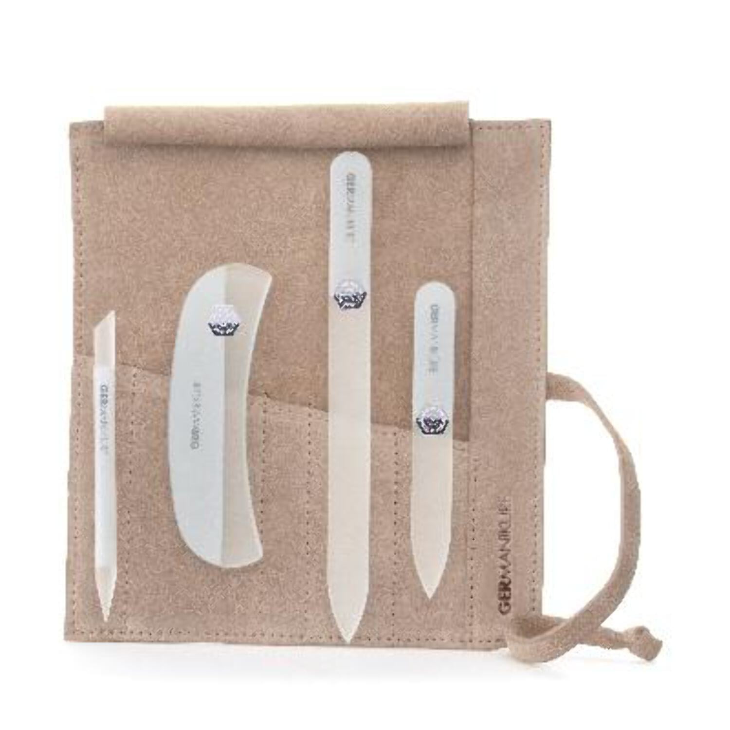 GERMANIKURE Crystal Glass Nail File Set in Beige Suede Case – Handmade ...