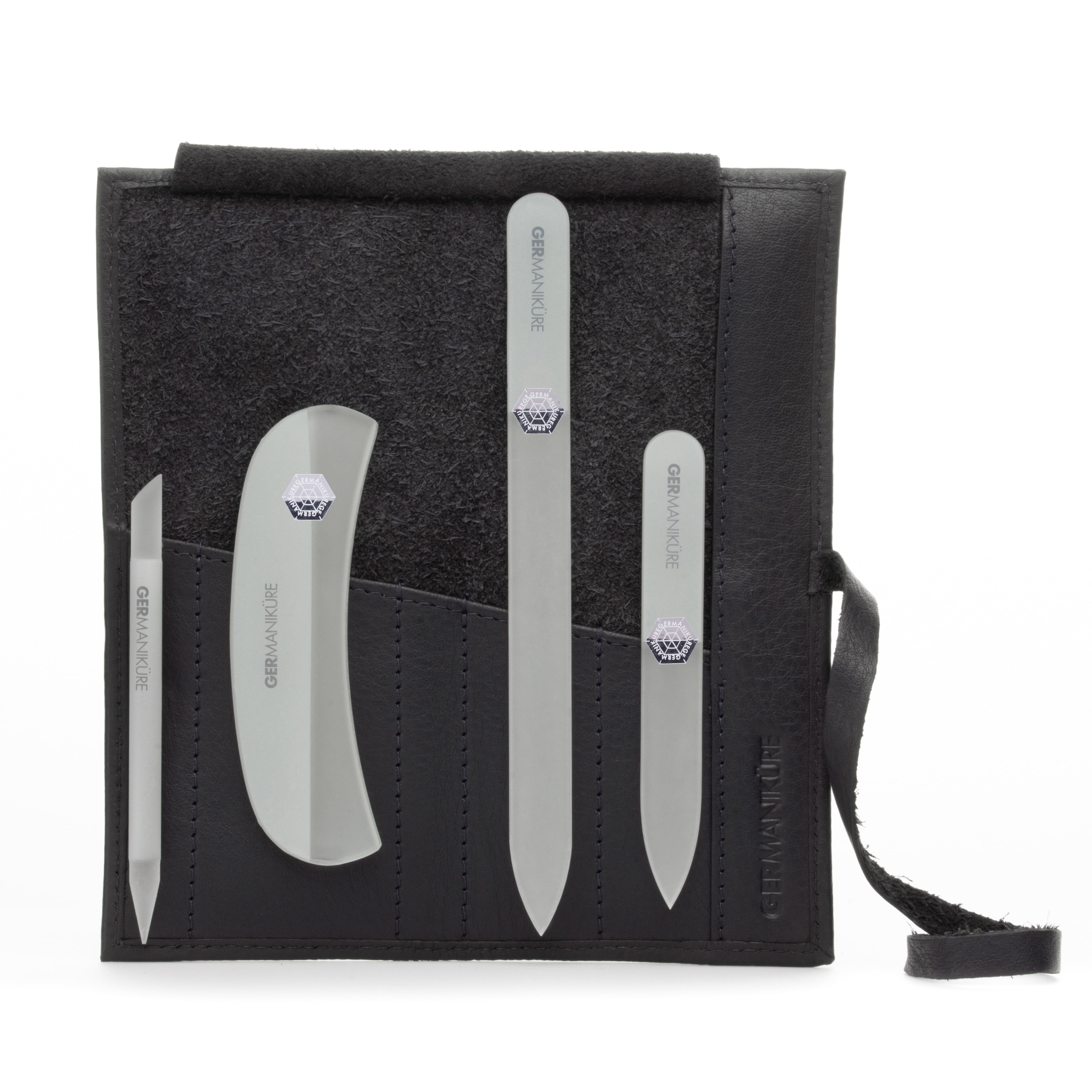 GERMANIKURE Crystal Glass Nail File Set in Black Leather Case ...